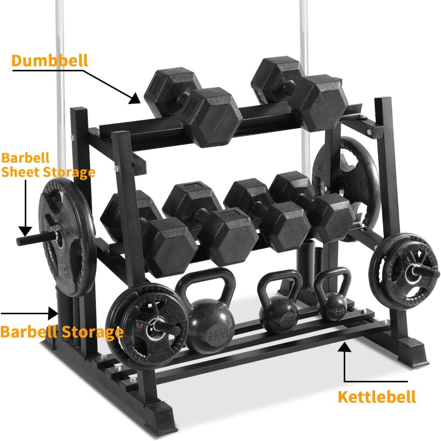 KERDOM 3 Tier Dumbbell Weights Rack for Home Gym, Kettlebell and Weight ...