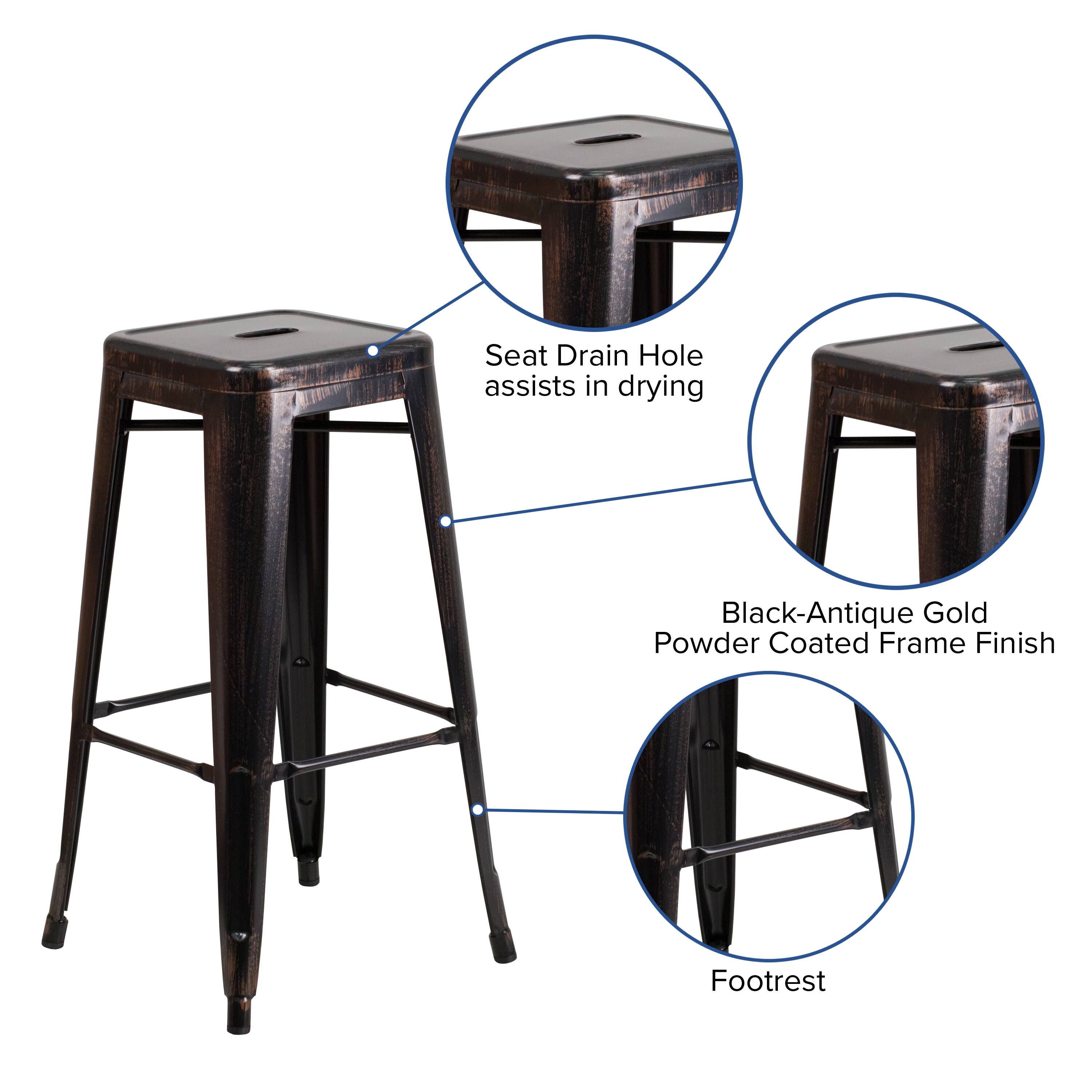 Emma + Oliver Commercial Grade 30"H Backless Metal Indoor Outdoor ...