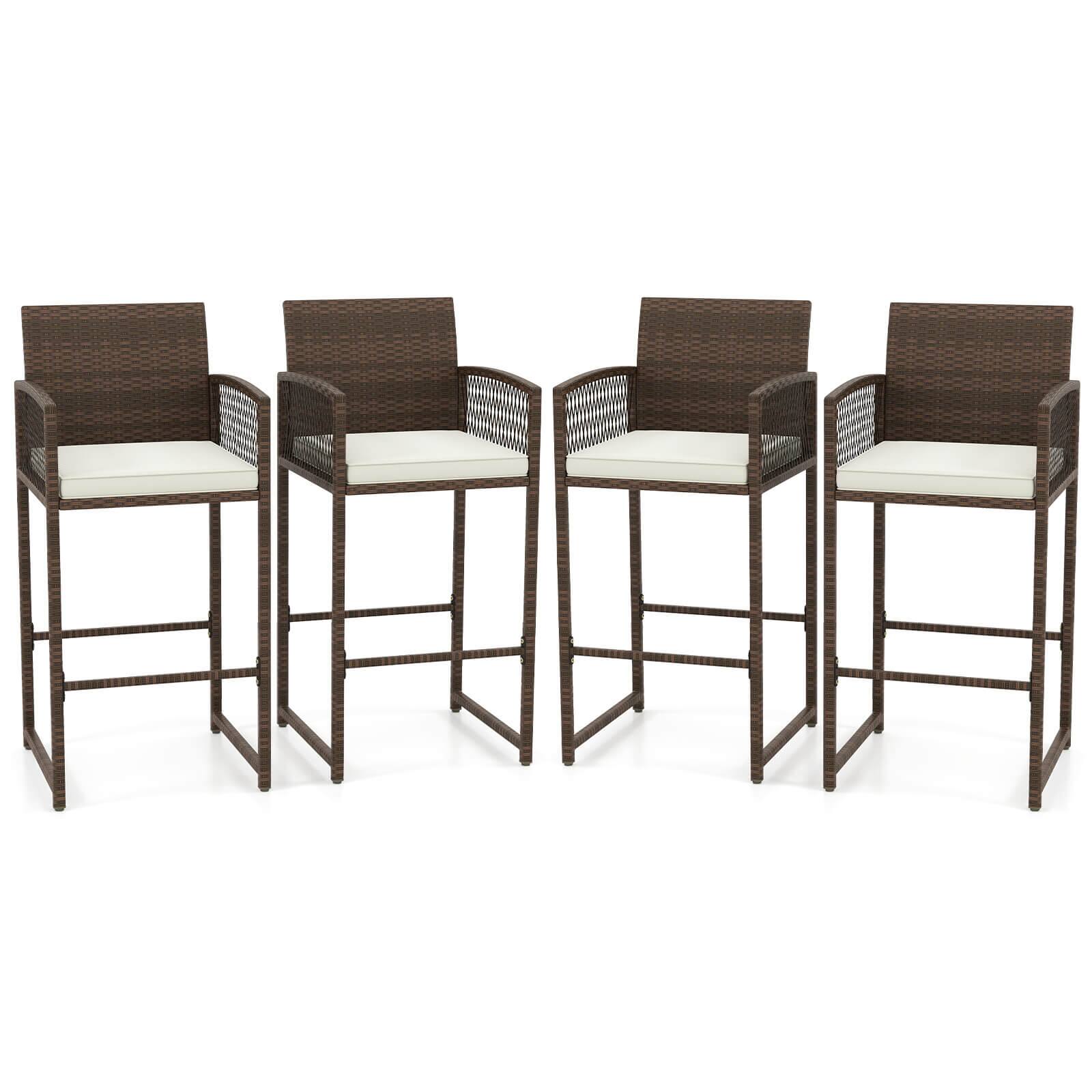 Costway Patio Bar Stools Set of 4 PE Rattan Bar Height Chairs with ...