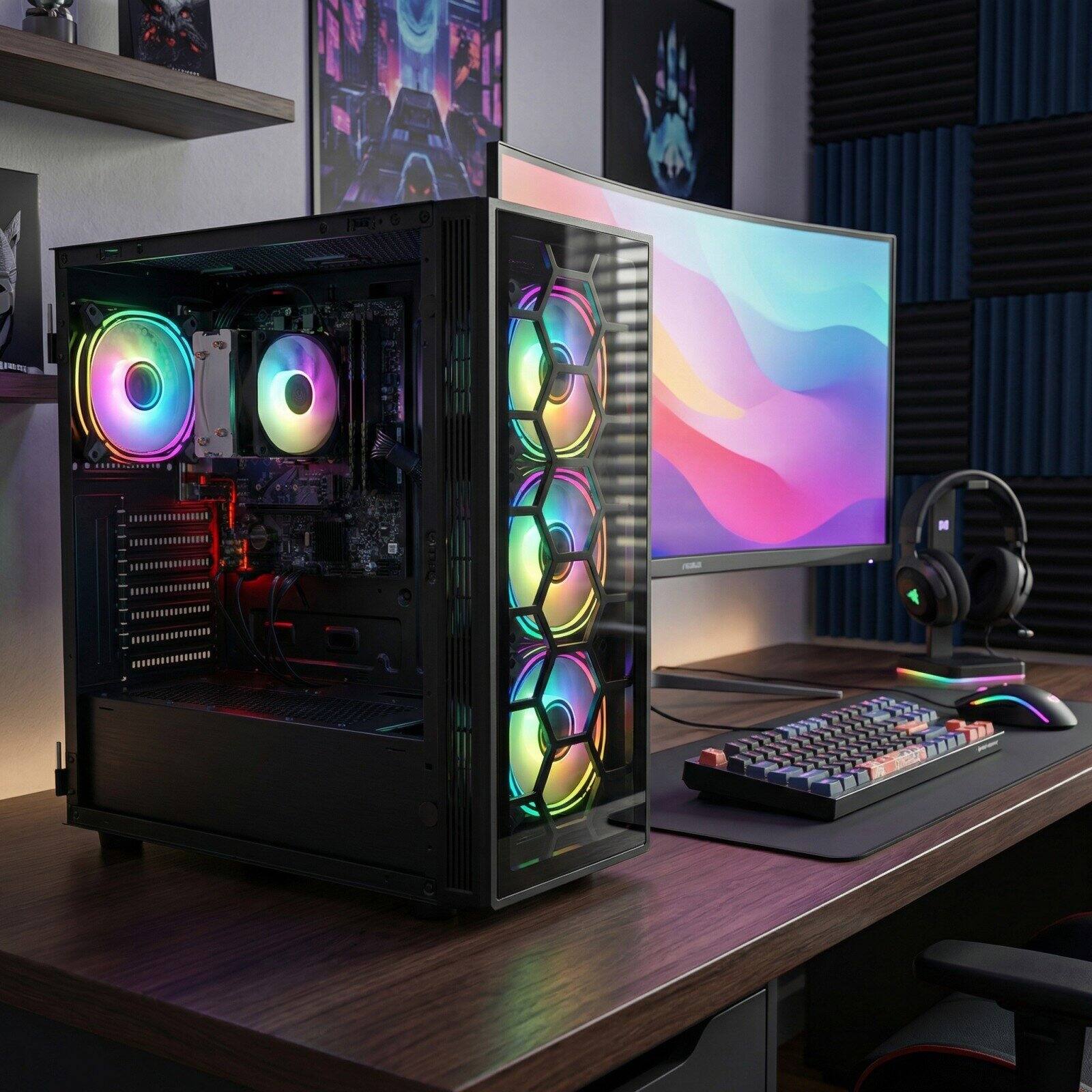 STGAubron RGB Desktop PC Computer, AMD Ryzen 5 3400G up to 4.2GHz, 16G ...