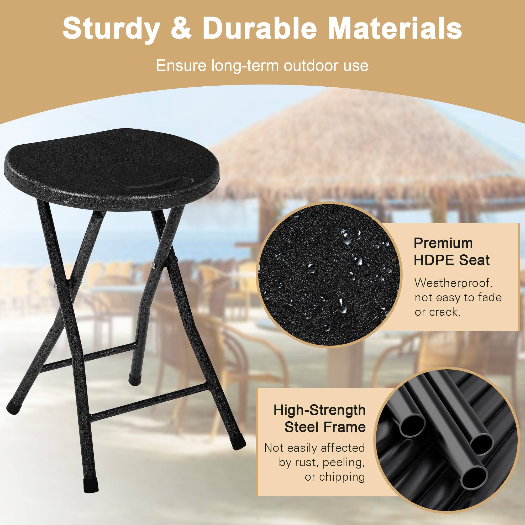 Vecelo Folding Bar Stool with Padded Seat – Portable Metal Stool for ...