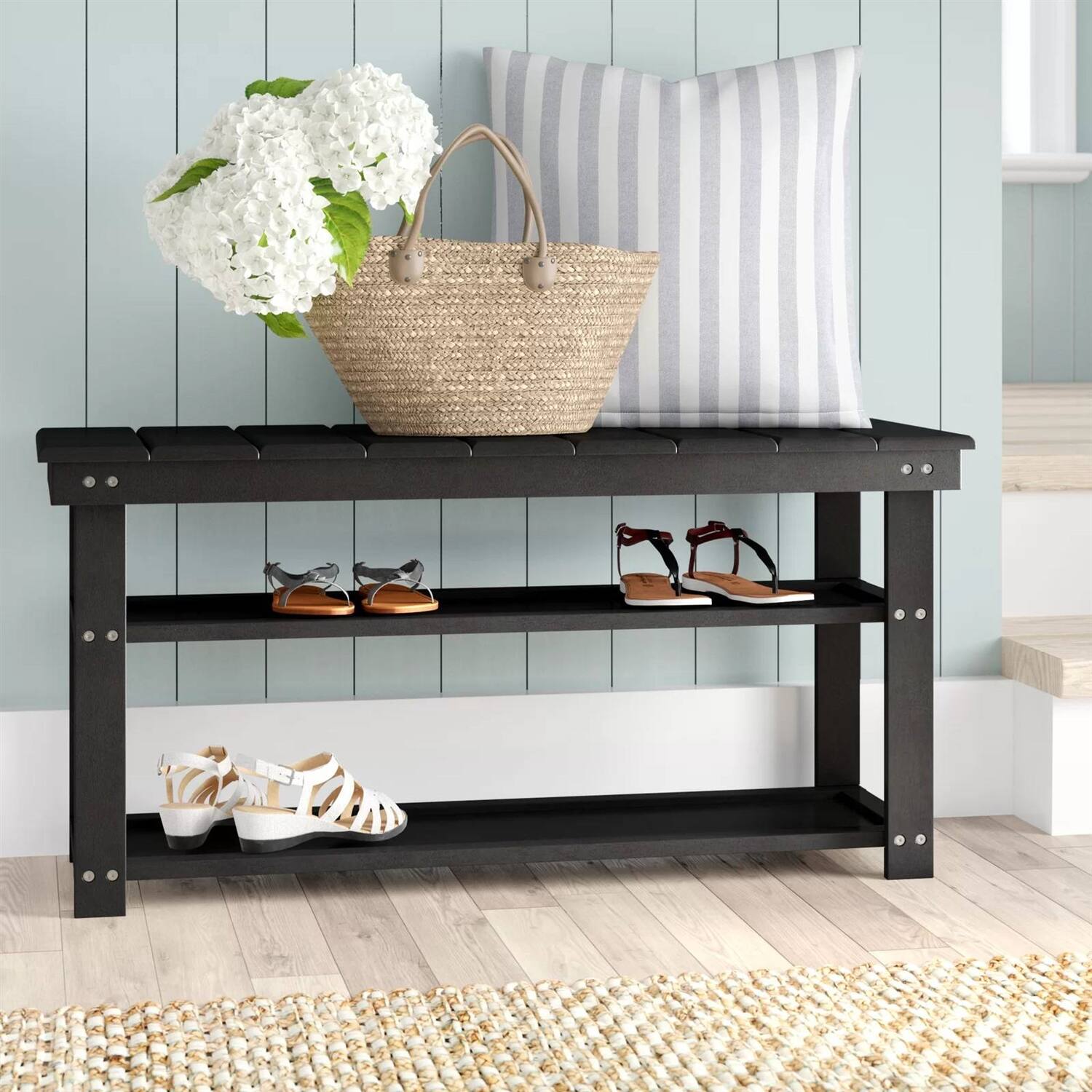 Hivvago Wooden 2 Shelf Shoe Rack Storage Bench for Entryway or Closet ...