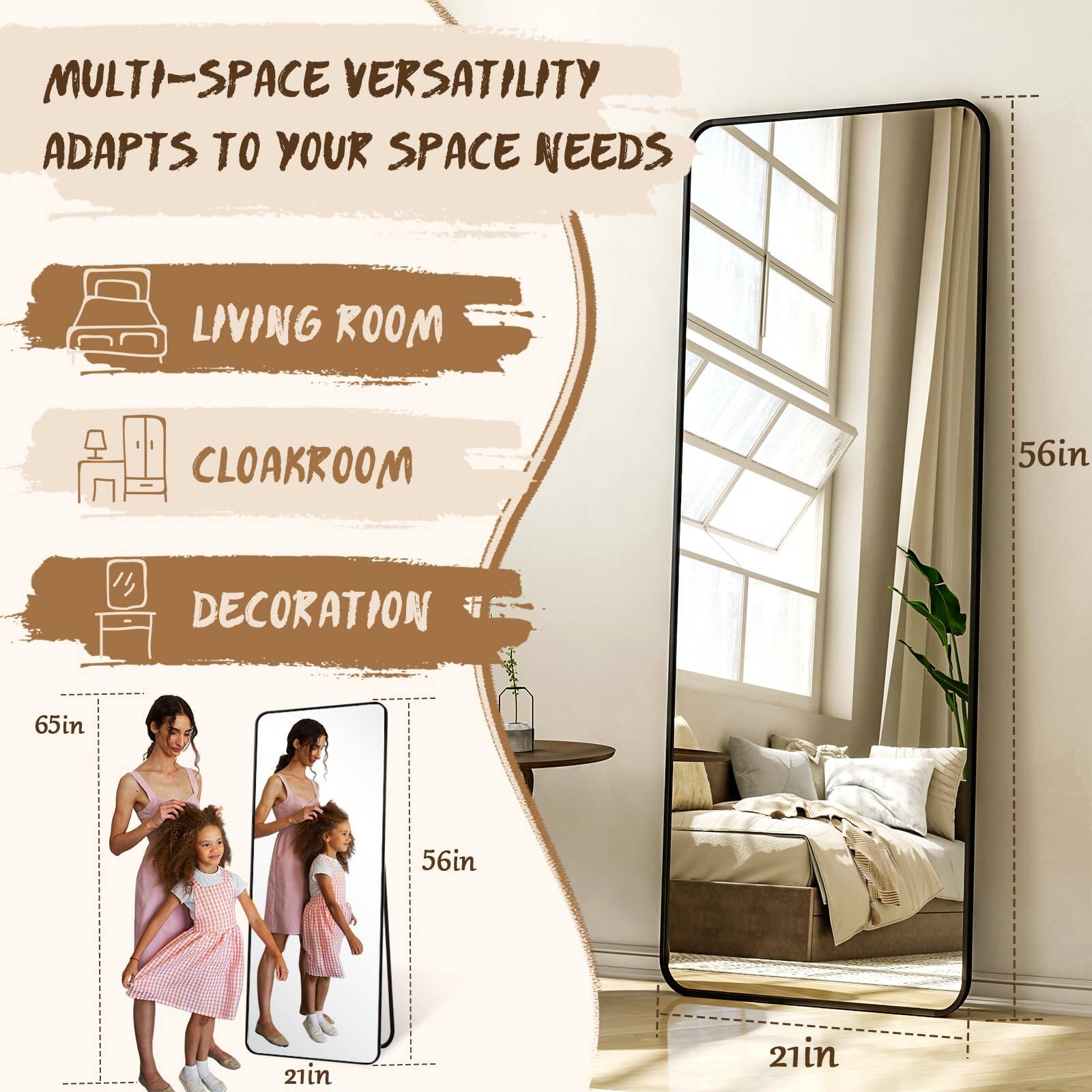 Comfort Essence 56"x21" Floor Full Length Mirror Standing Body Rounded ...