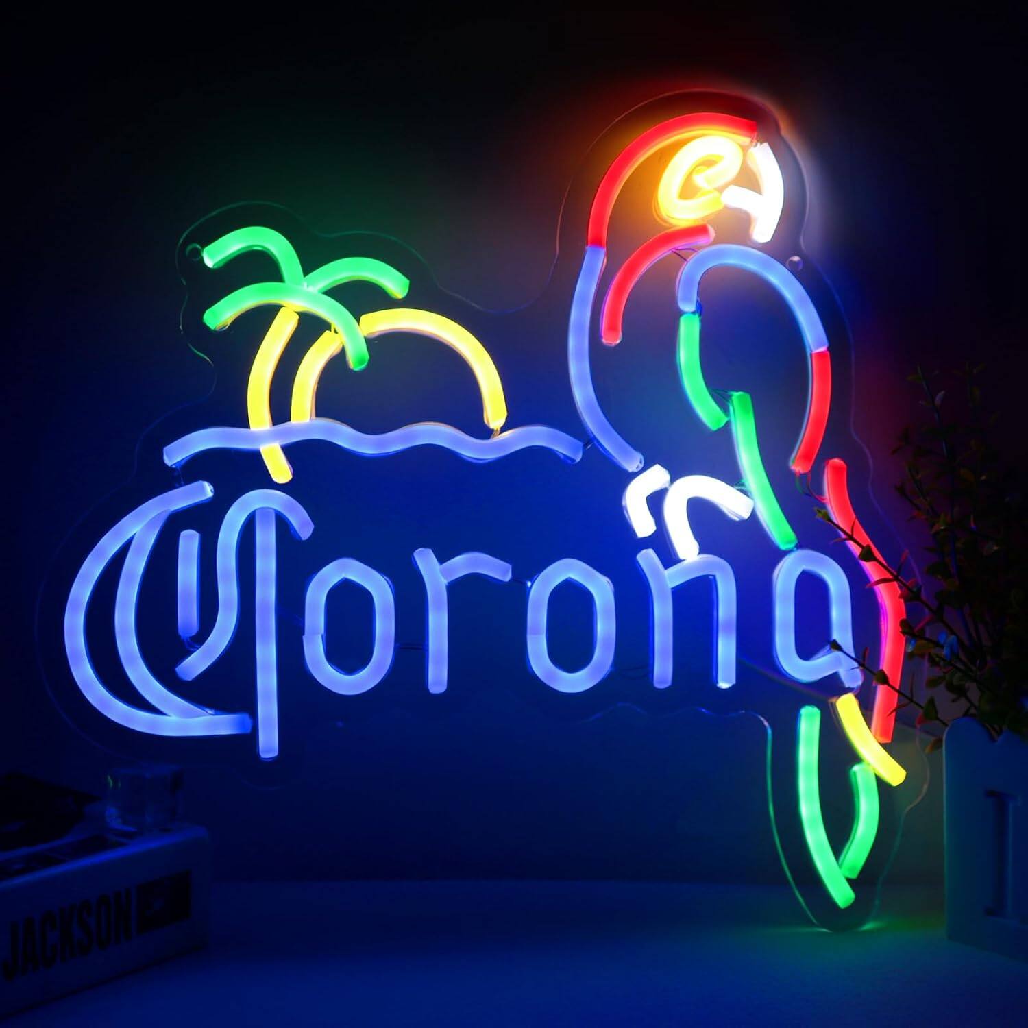 Auledio Coron Neon Sign Parrot Neon Lights for Bar Decor, Palm Tree ...