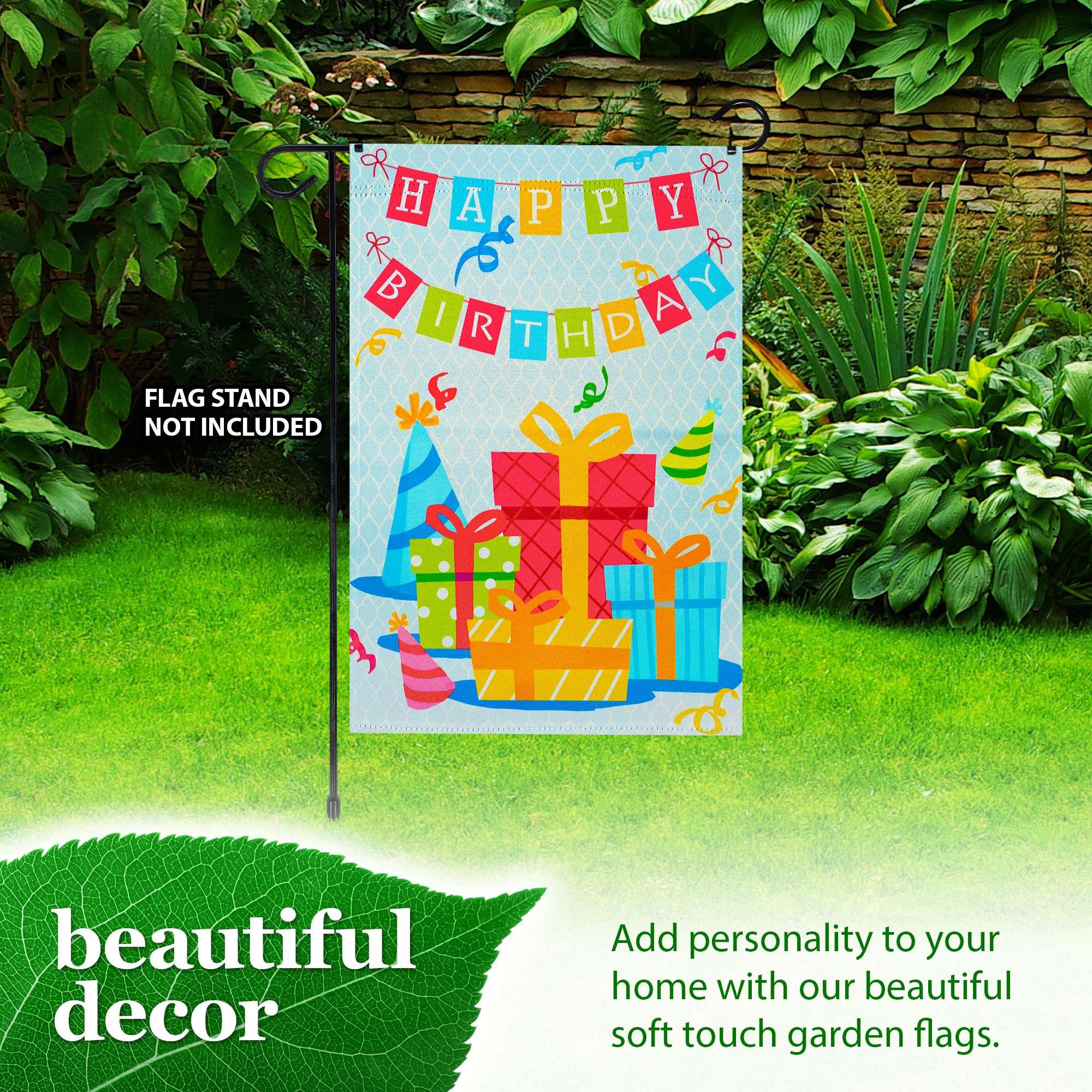 G128 Happy Birthday Presents Garden Flag 12 x 18 in Double Sided ...