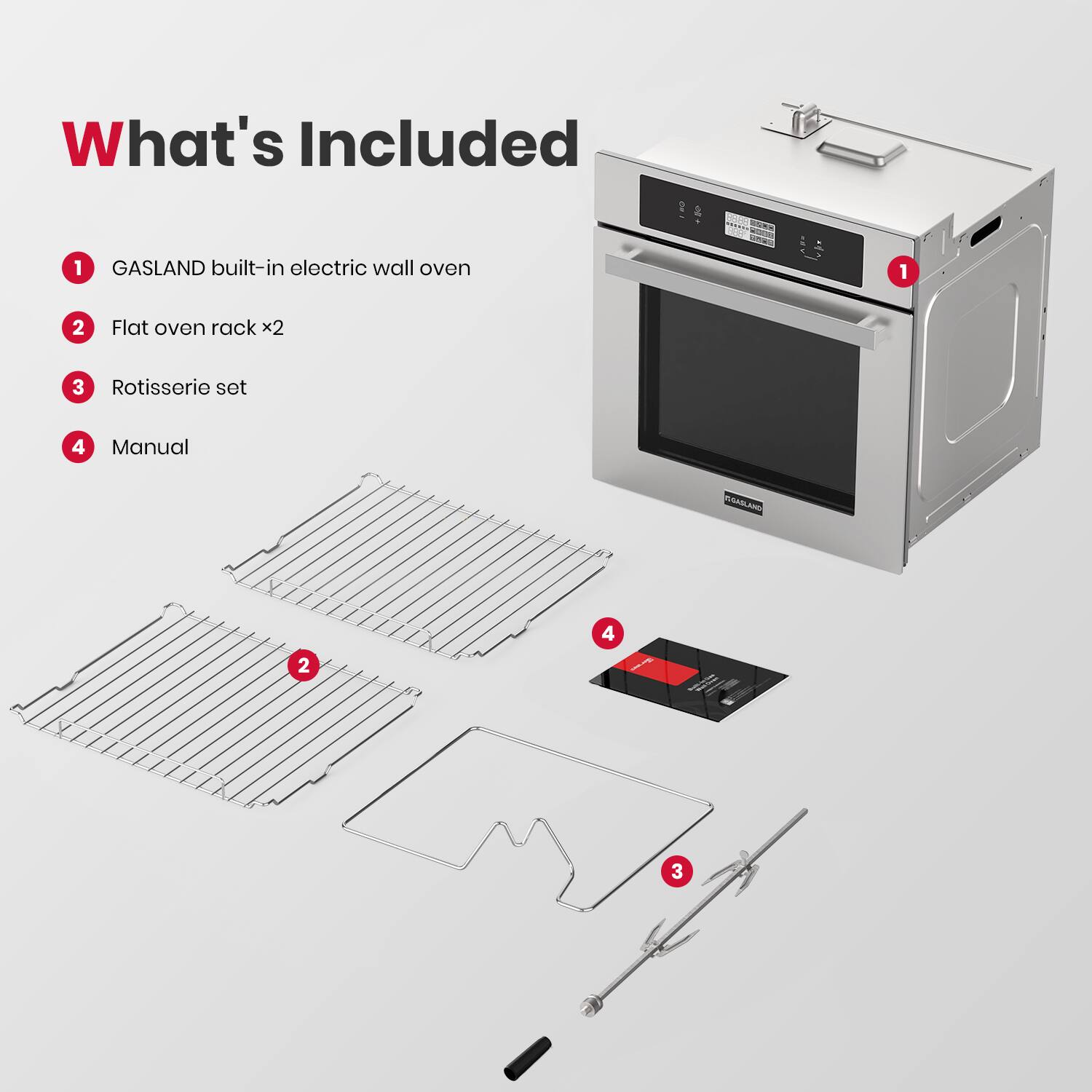 GASLAND 24 inches Built in Electric Single Wall Oven with Rotisserie ...