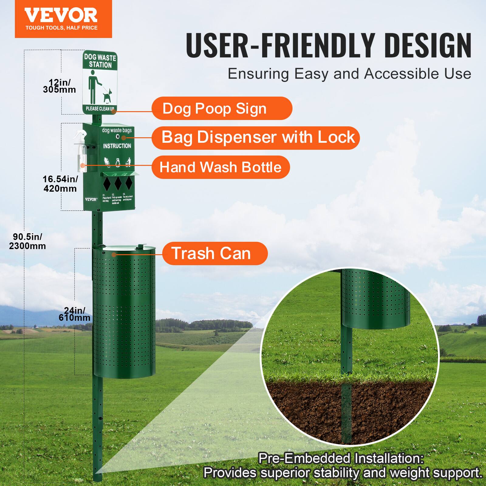 VEVOR Dog Waste Station with Hand Wash Bottle, Commercial Dog Poop ...