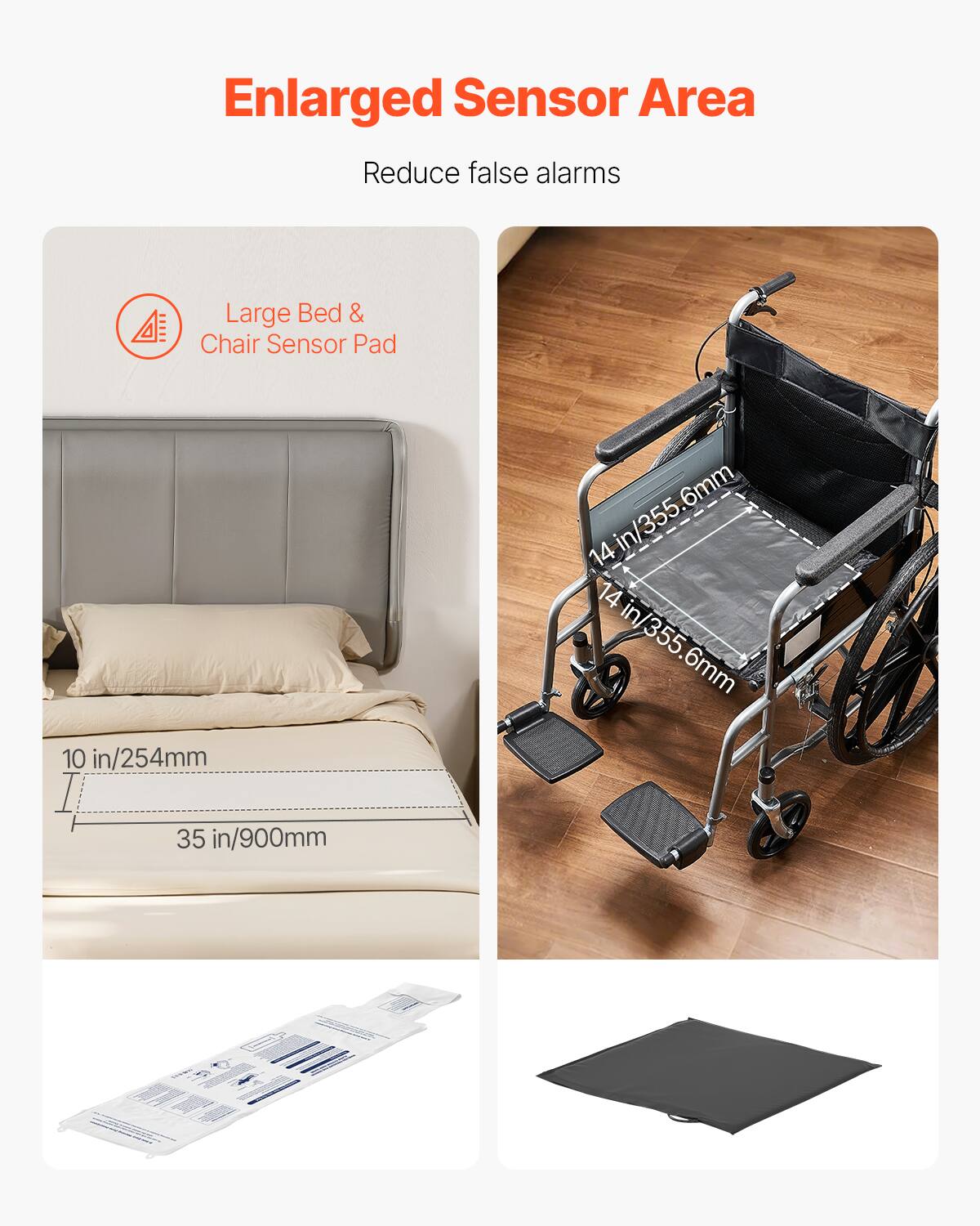 VEVOR Early Alert Bed Alarm System, Wireless Bed and Chair Sensor Pad ...