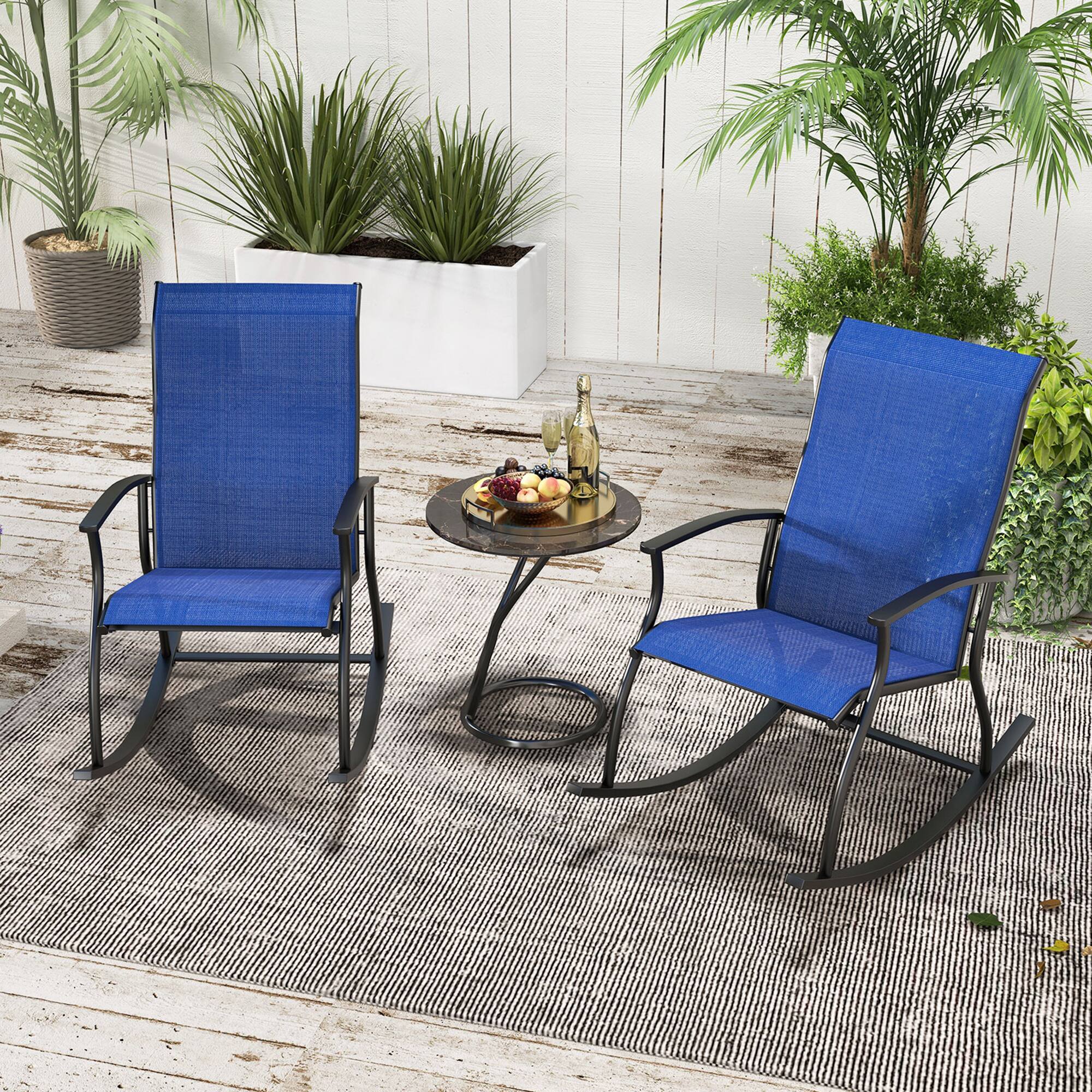 Gymax Set of 2 Outdoor Rocking Chair Patio Rocker w/ Breathable Fabric ...