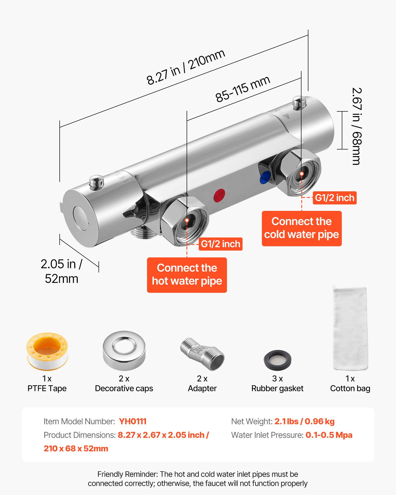 VEVOR Thermostatic Shower Faucet Valve, 100℉ Secure Lock Thermostatic ...