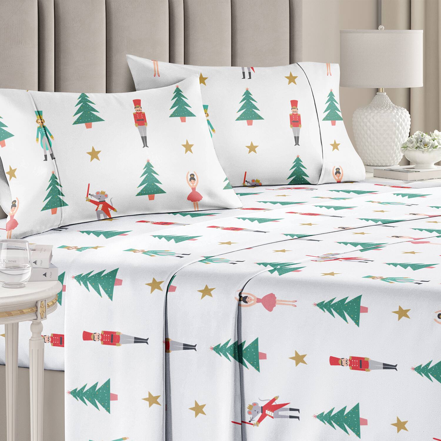 CGK Linens 4 Piece Christmas Pattern Sheet Set Soft, Wrinkle Resistant ...