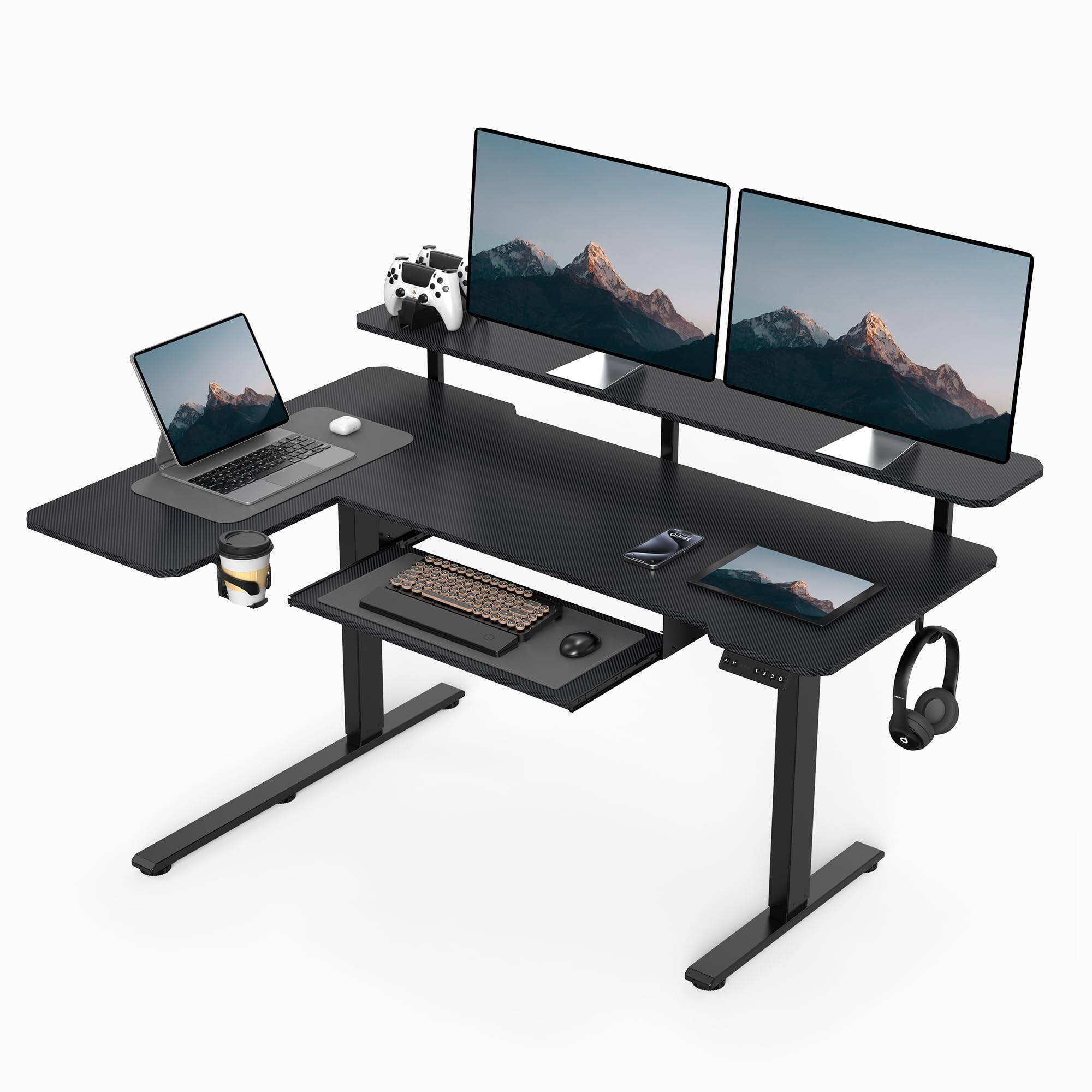 Fabibe 59 Inch L Shaped Standing Desk With Shelves And Electric Corner ...
