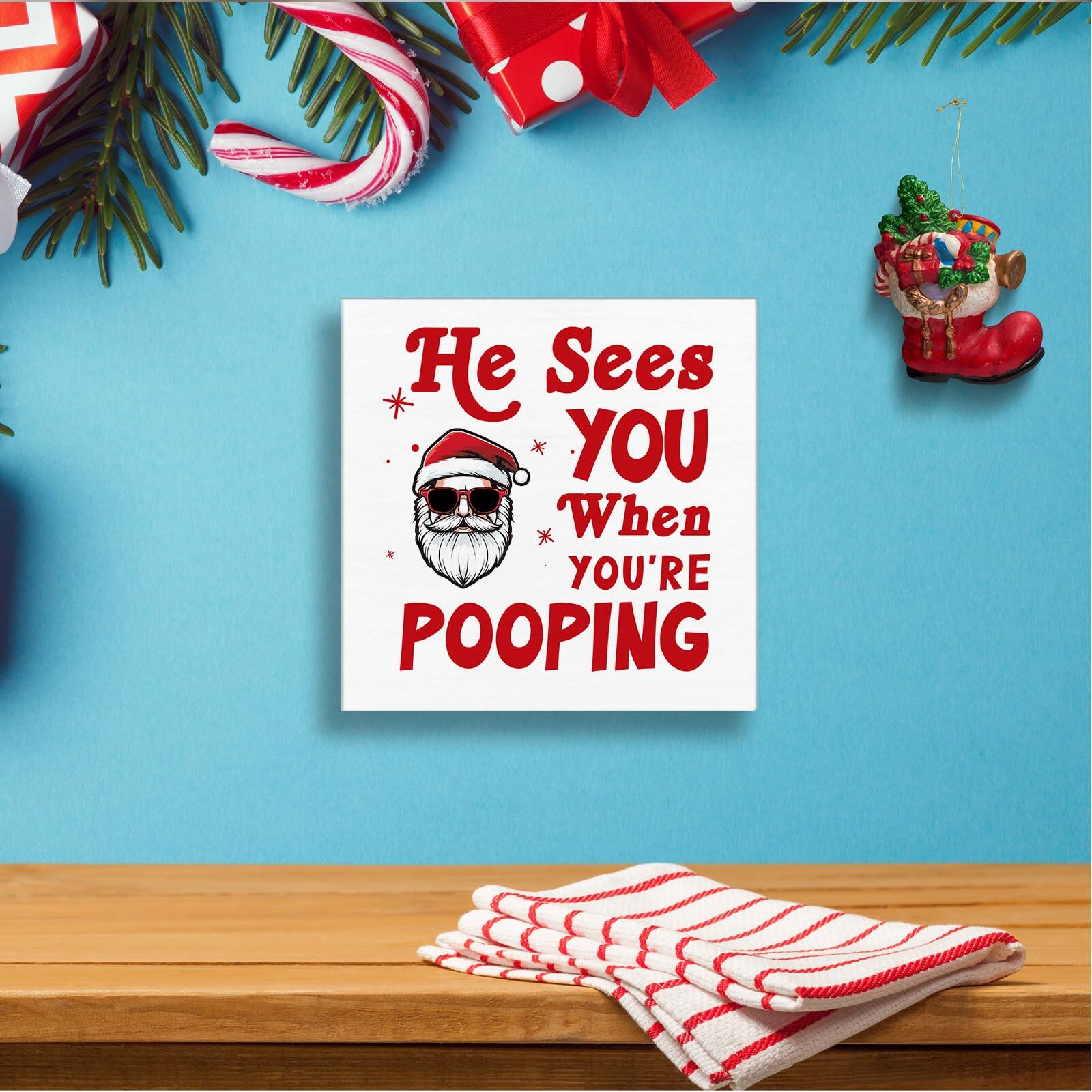 Paradigms Interiors Bathroom Christmas Decorations He Sees You When You ...