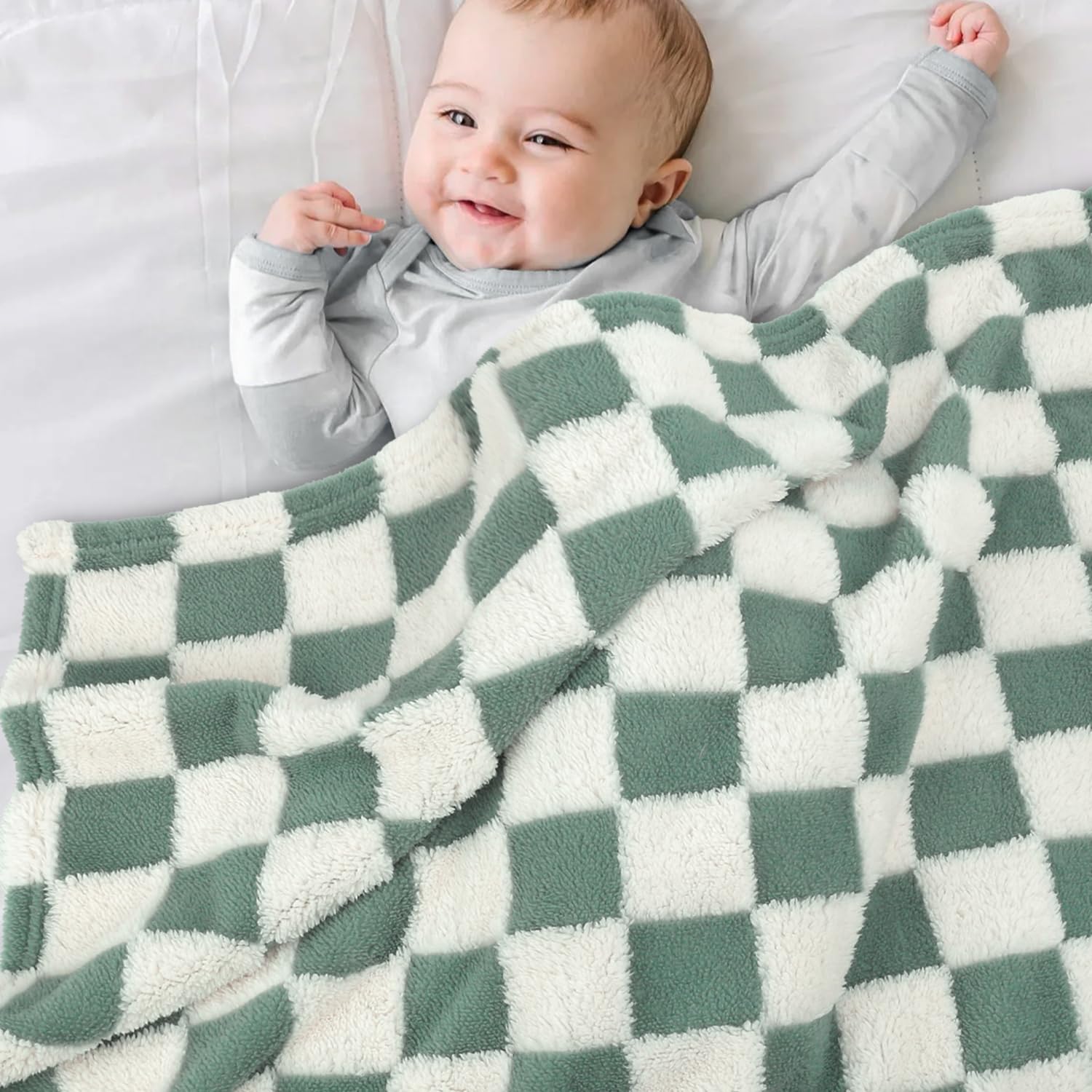 Pacoar Cade Checkered Blanket For Sage Green Soft Fluffy Fuzzy Blankets ...