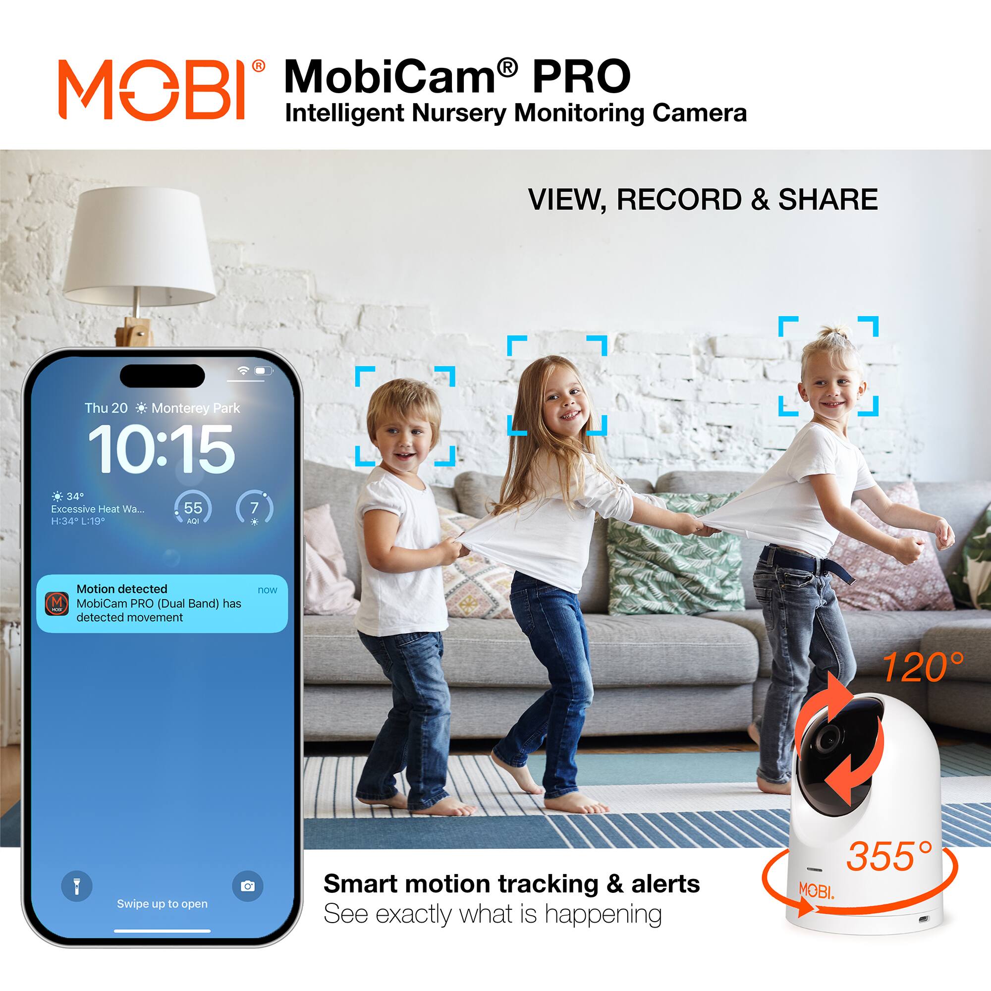 MOBI Cam PRO Intelligent Baby & Nursery Monitoring Indoor Pan, Tilt ...
