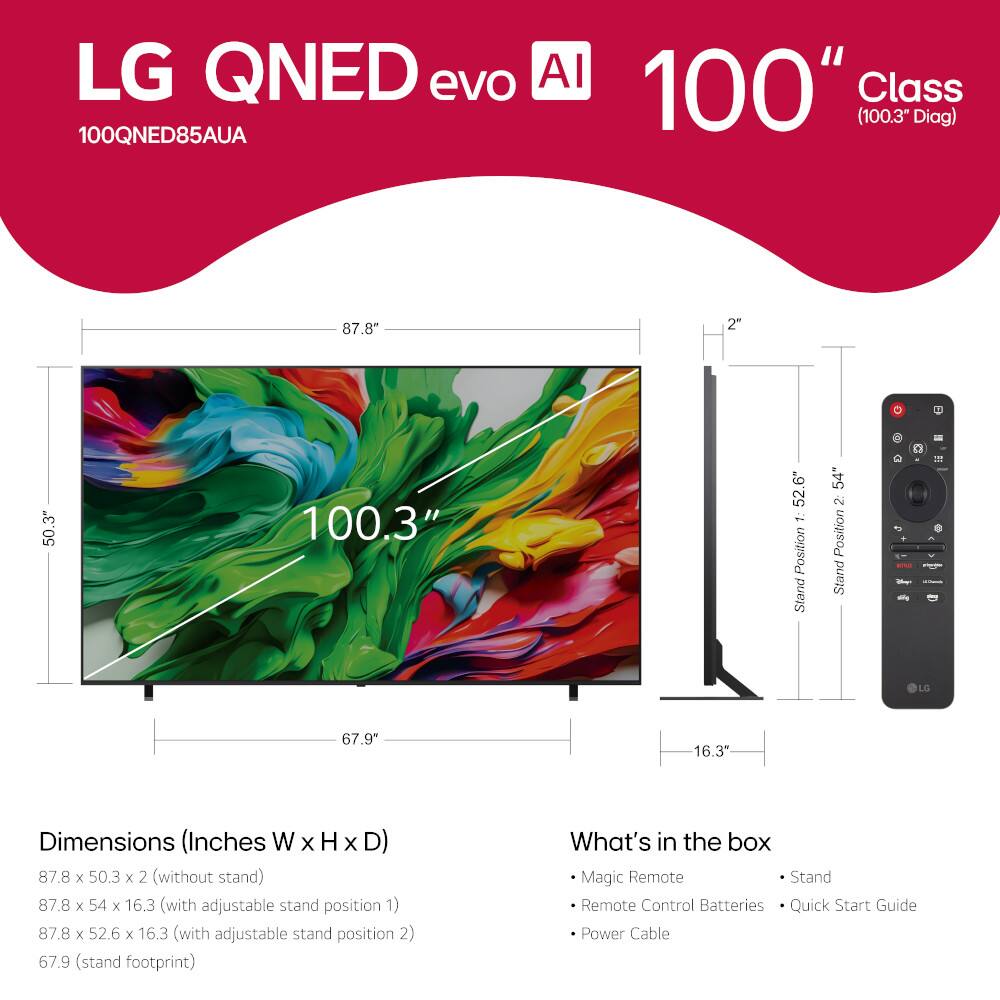 LG 100" Class 85A Series QNED evo AI MiniLED 4K UHD Smart webOS TV (2025) 100QNED85AU - Best Buy