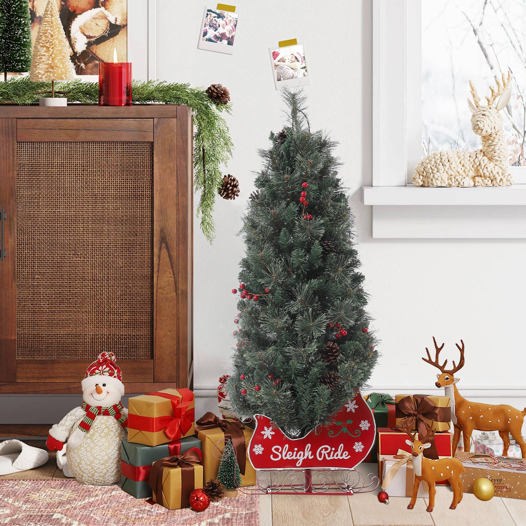 Qeetex 4.5FT Artificial Christmas Tree Small Pre Lit Xmas Tree 200 LED ...