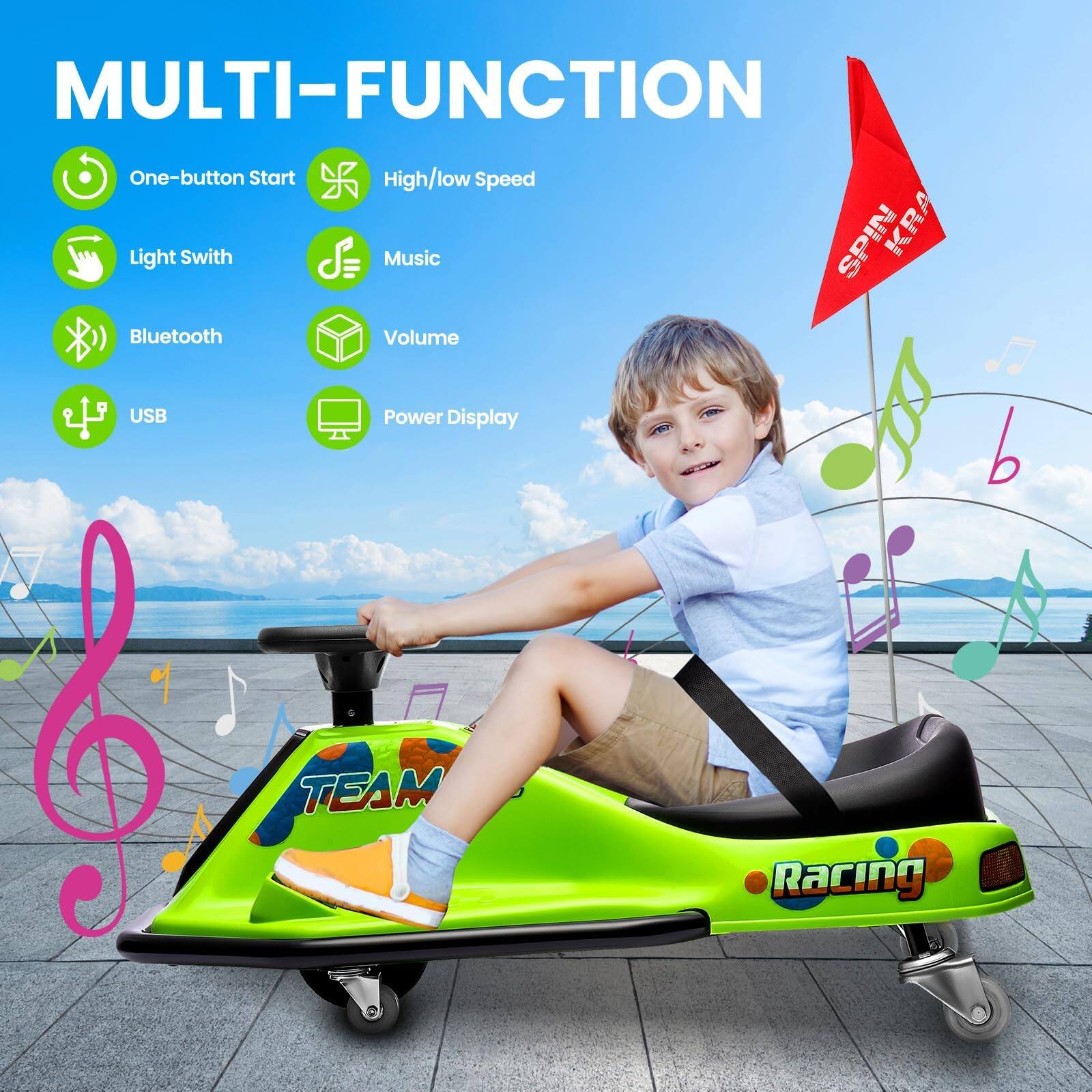 GARVEE 24V Kids Drift Go Kart with 1:1 Steering & Rear Wheel Drift ...