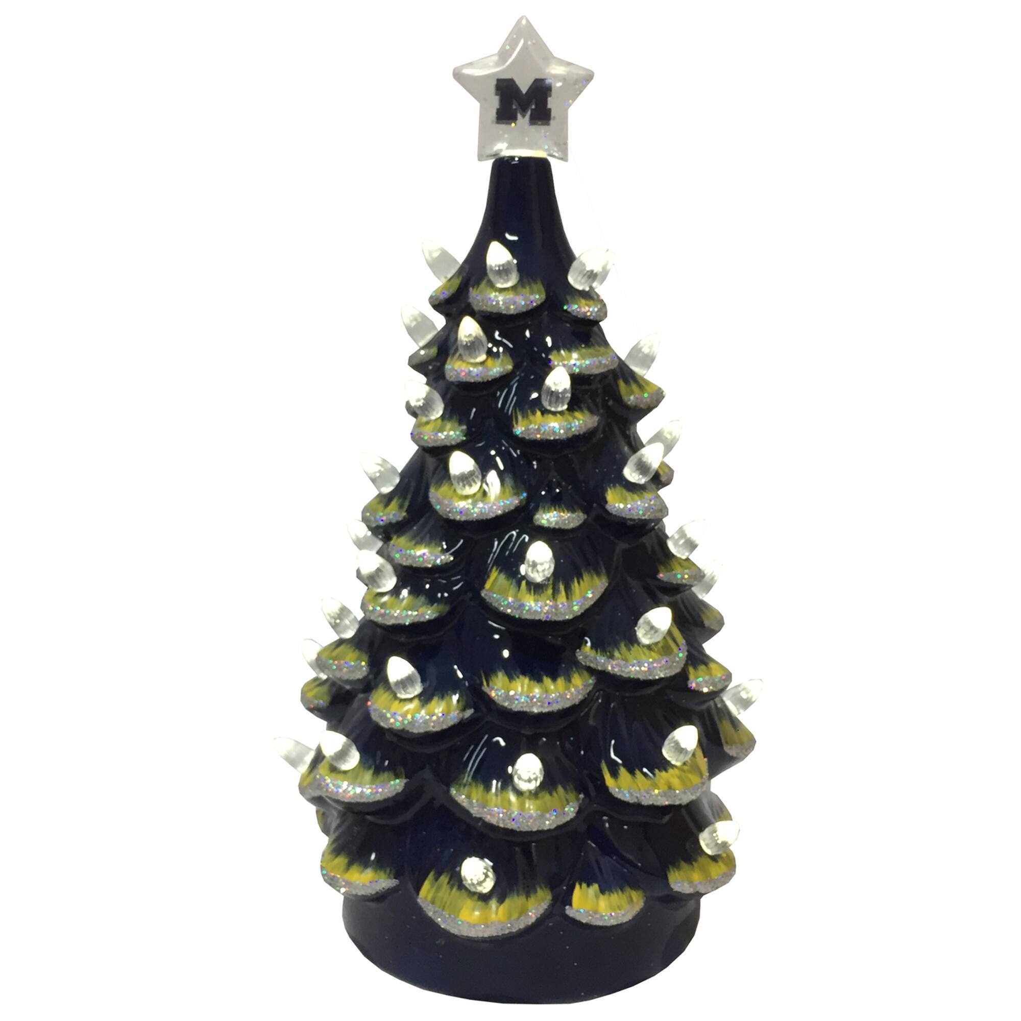 Santa's Workshop Michigan Wolverines 14'' Ceramic Tree Blue 4067679 ...