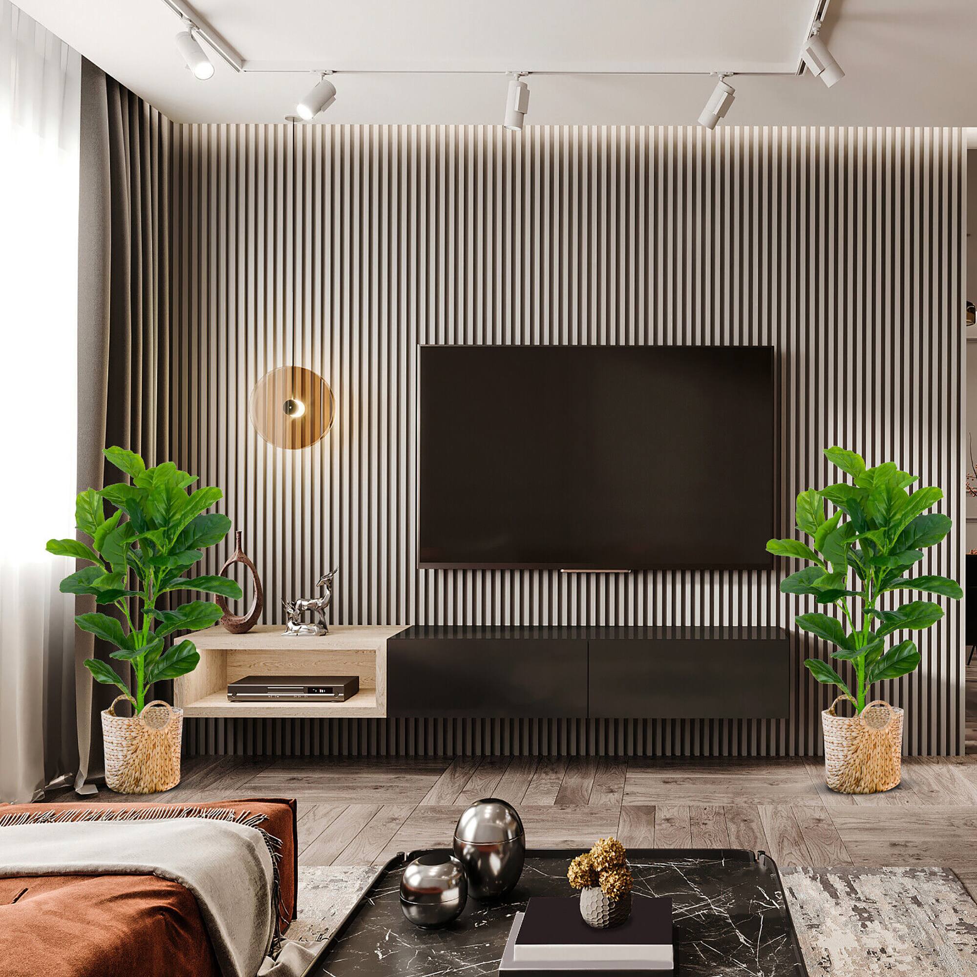 Gymax Artificial Tree 2 Pack Artificial Fiddle Leaf Fig Tree for Indoor ...