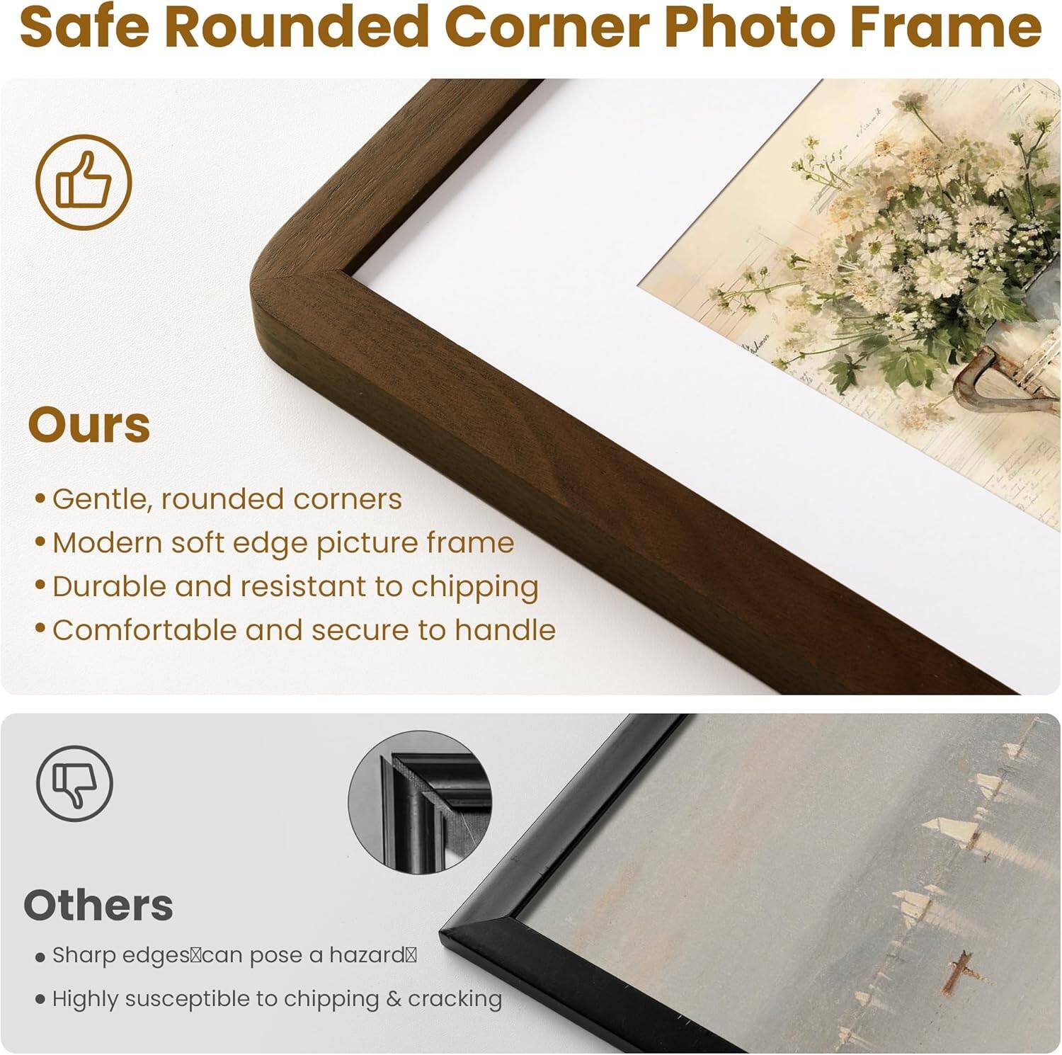 blue 16x24 Picture Frame, Solid Walnut Wood Photo Frame with Mat for ...