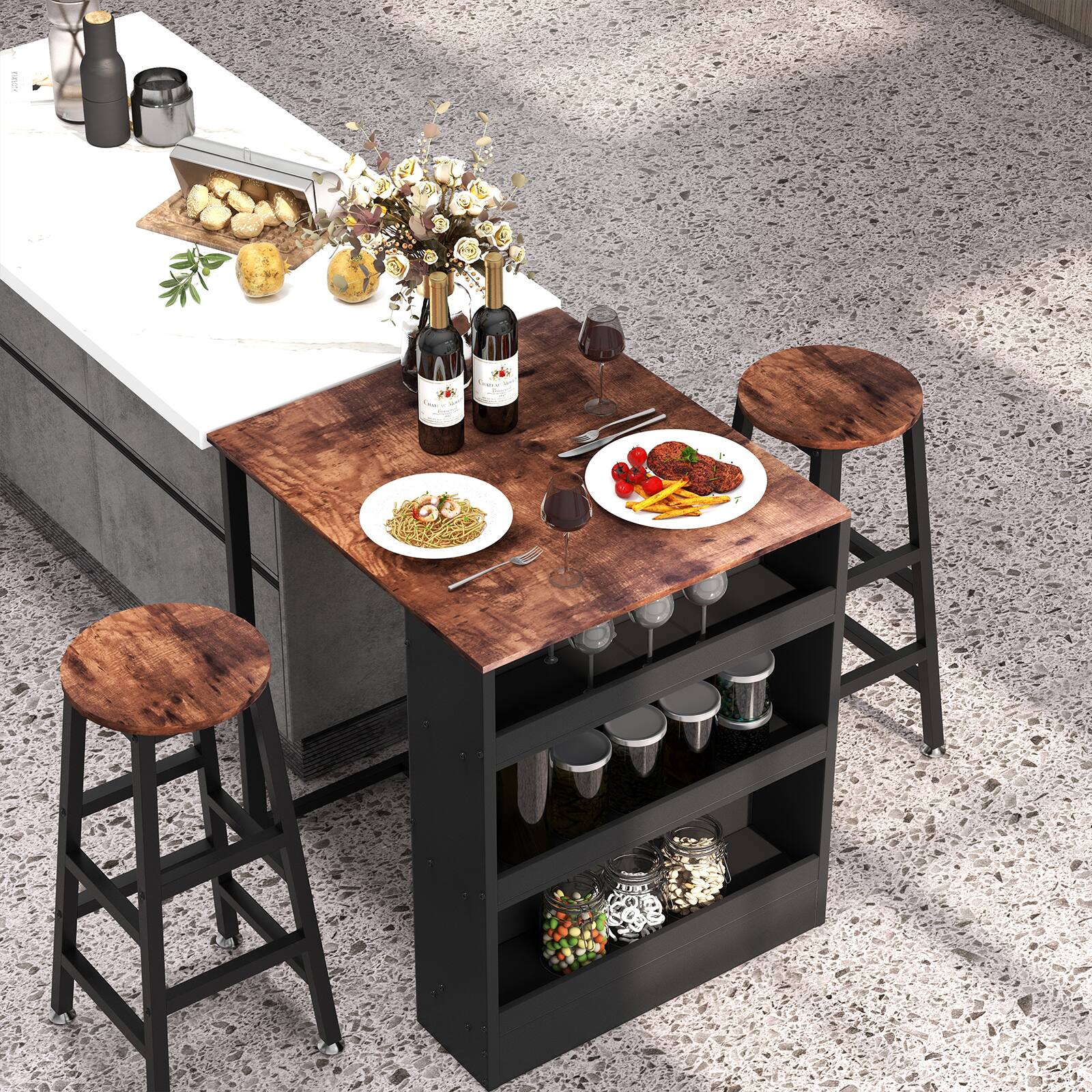 Ecooso 3 Piece Bar Table Set with Storage Shelf for Home Kitchen or ...