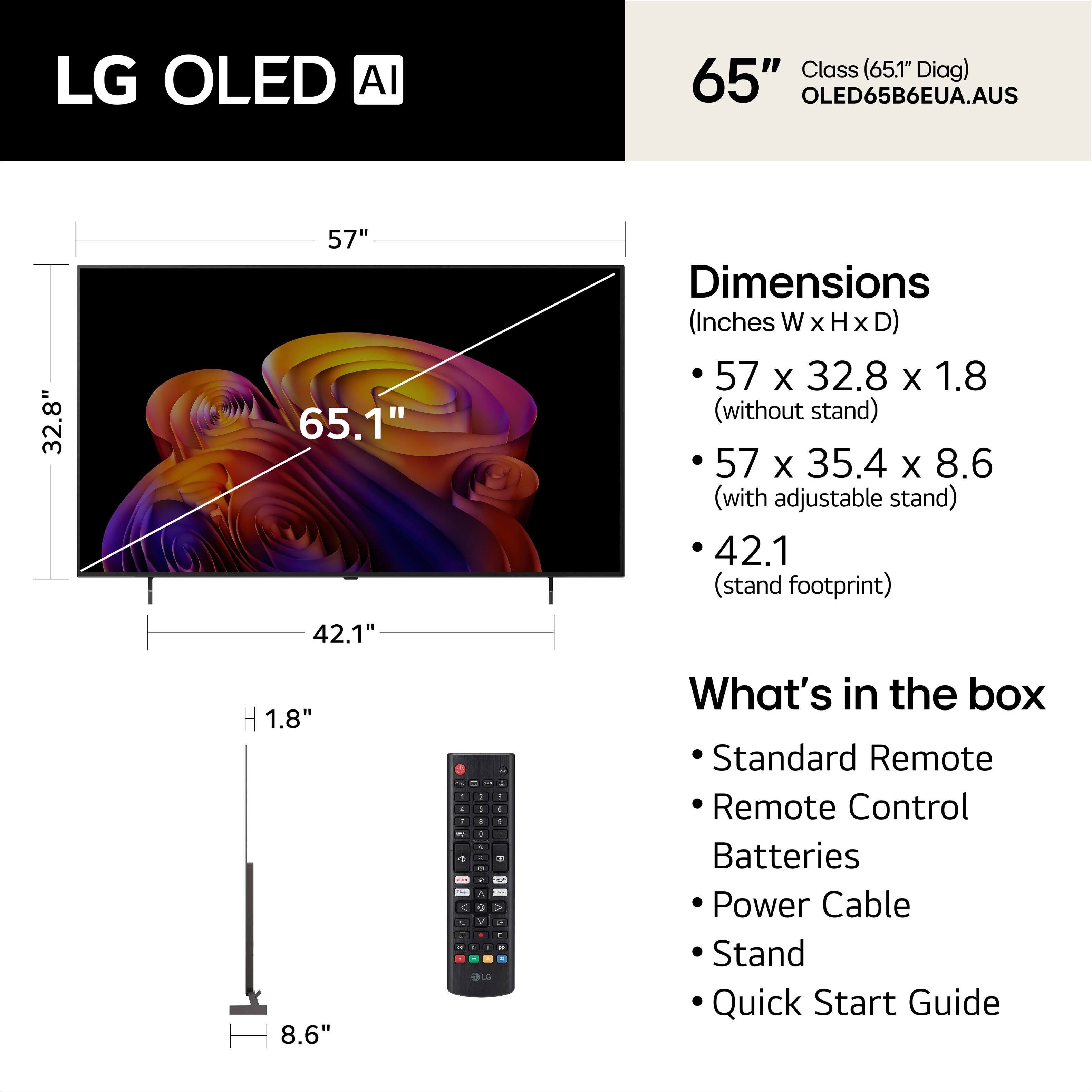LG 65" Class B6E Series OLED AI 4K Smart webOS TV (2026) OLED65B6EUA ...