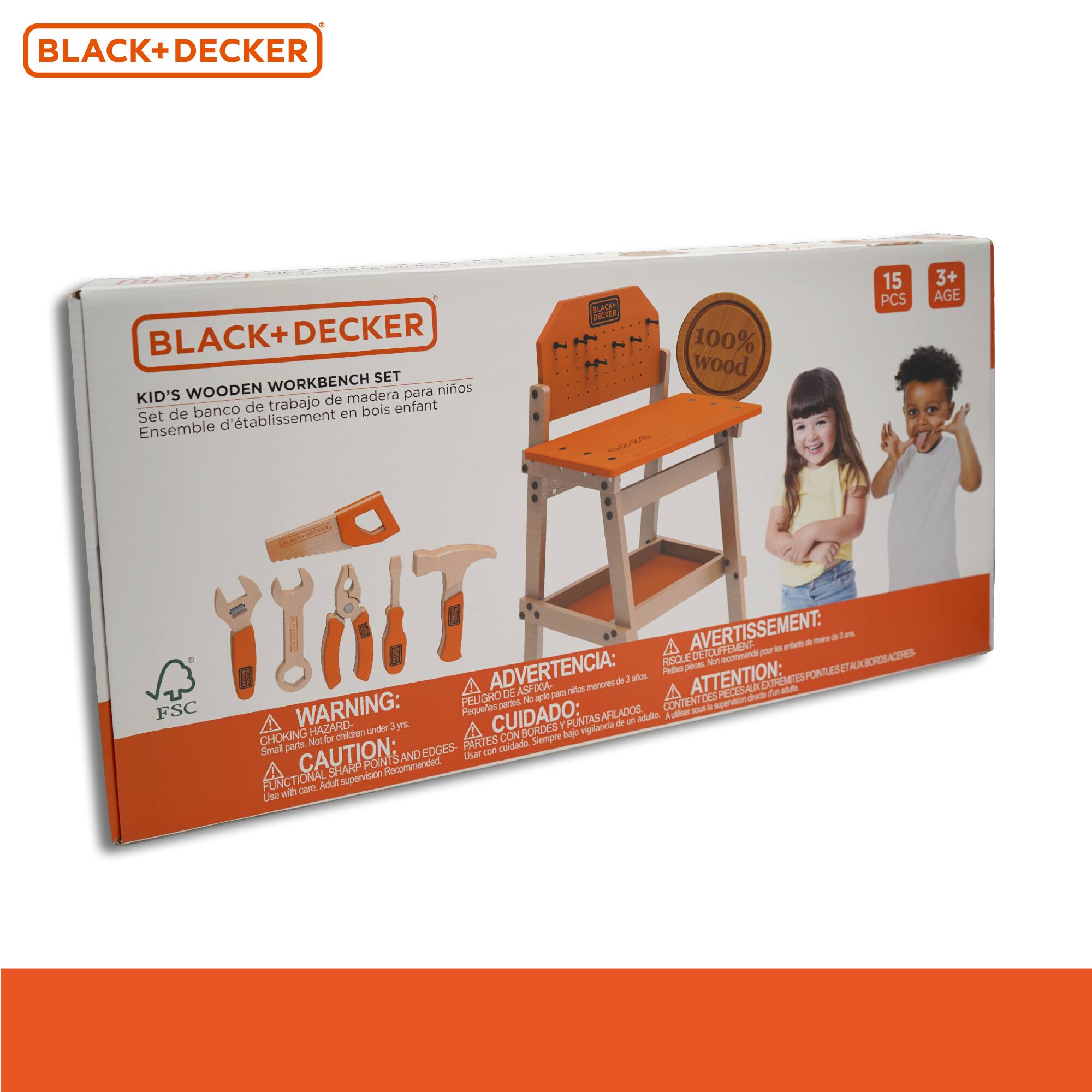 Black+Decker Black and Decker Kids Workbench and six piece Wooden Tool ...