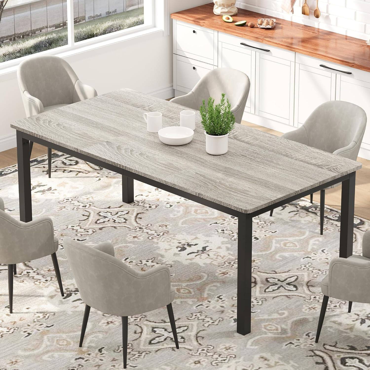 Jojoka Kitchen Table 79 inch Dining Table 6 PersonIndustrial Kitchen ...