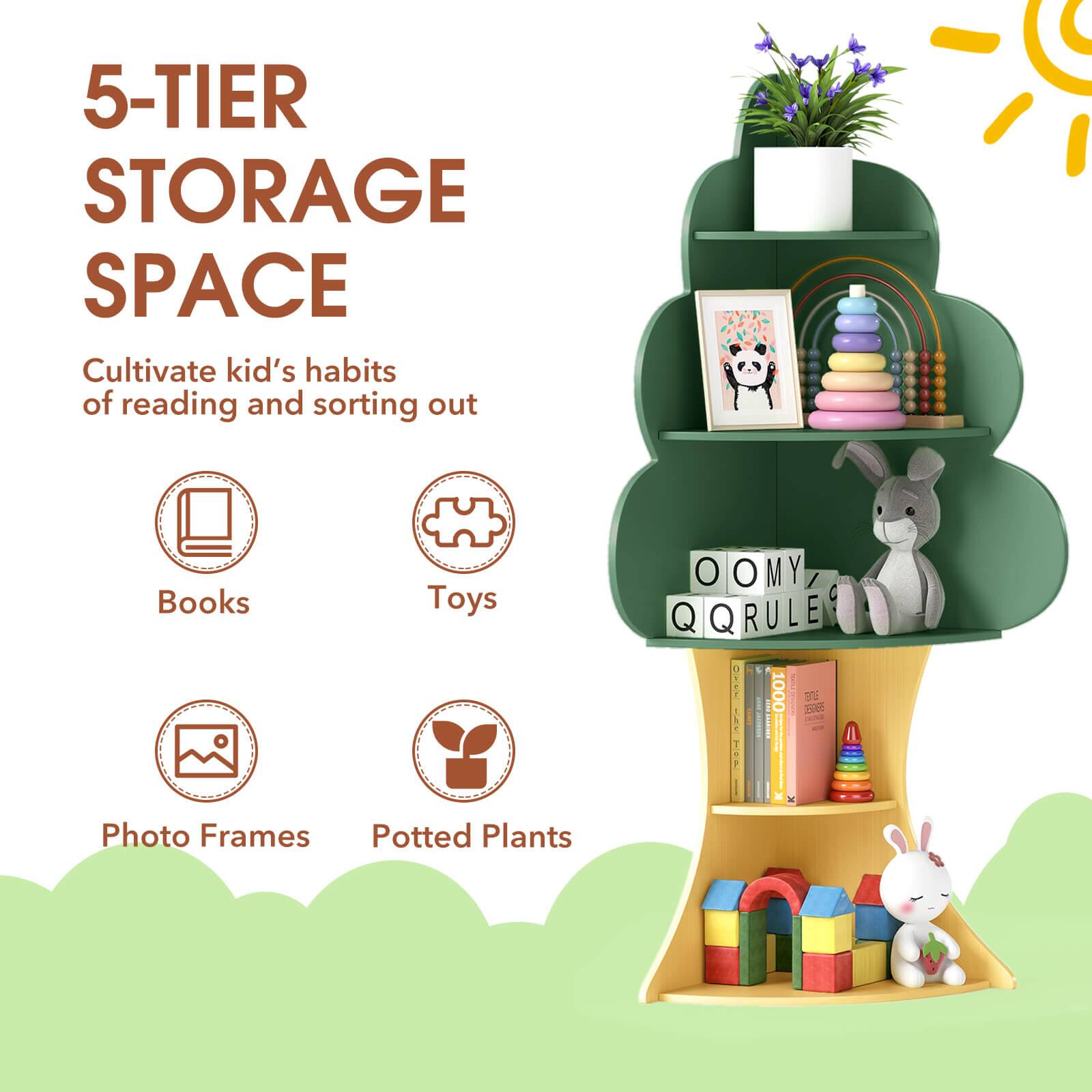 Costway Tree Bookshelf for Kids 5 Tier Children Book Display Rack Toy ...