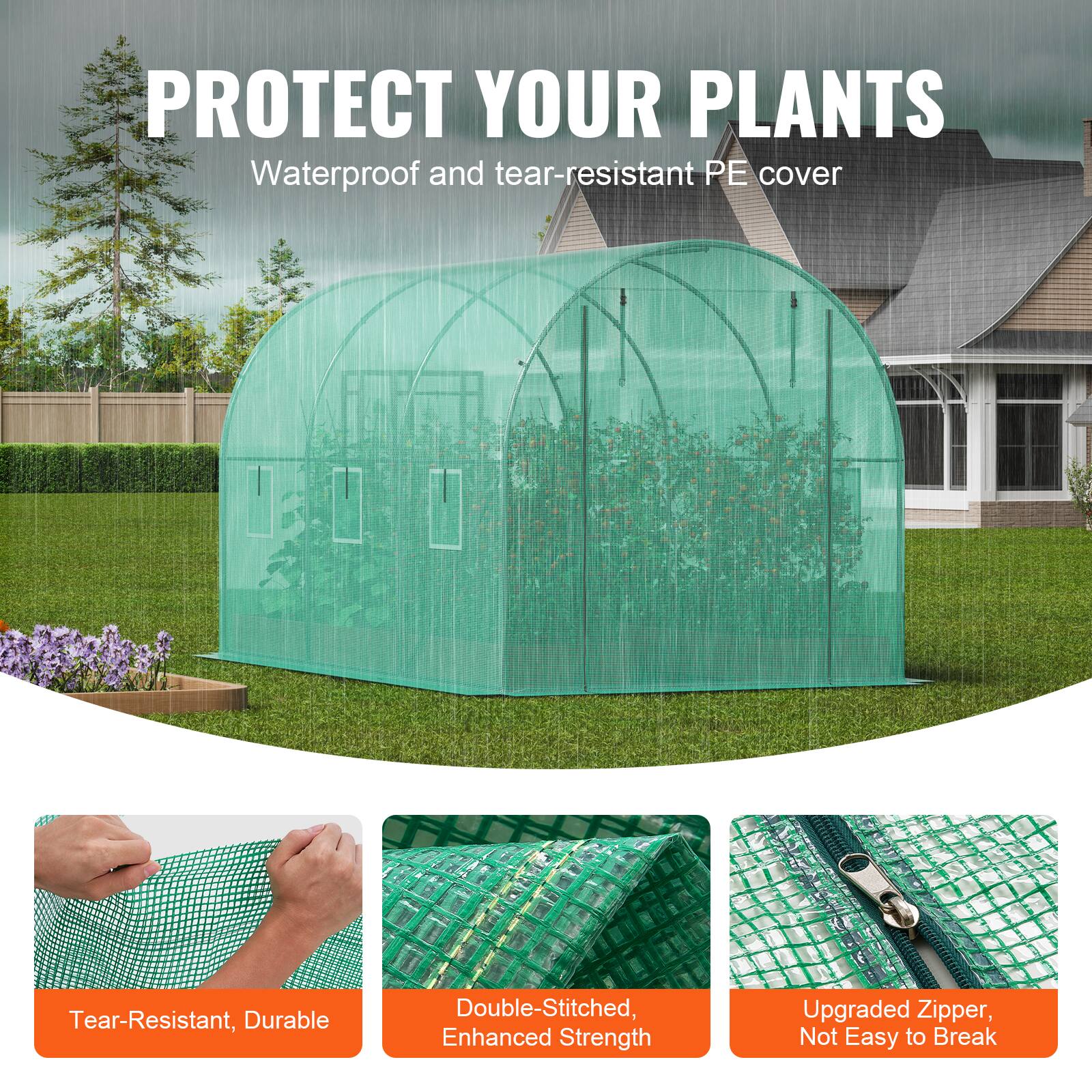 VEVOR Walk in Tunnel Greenhouse, 11.3x6.4x6.3 ft Hoop House Greenhouse Tunnel, Plant Hot House ...