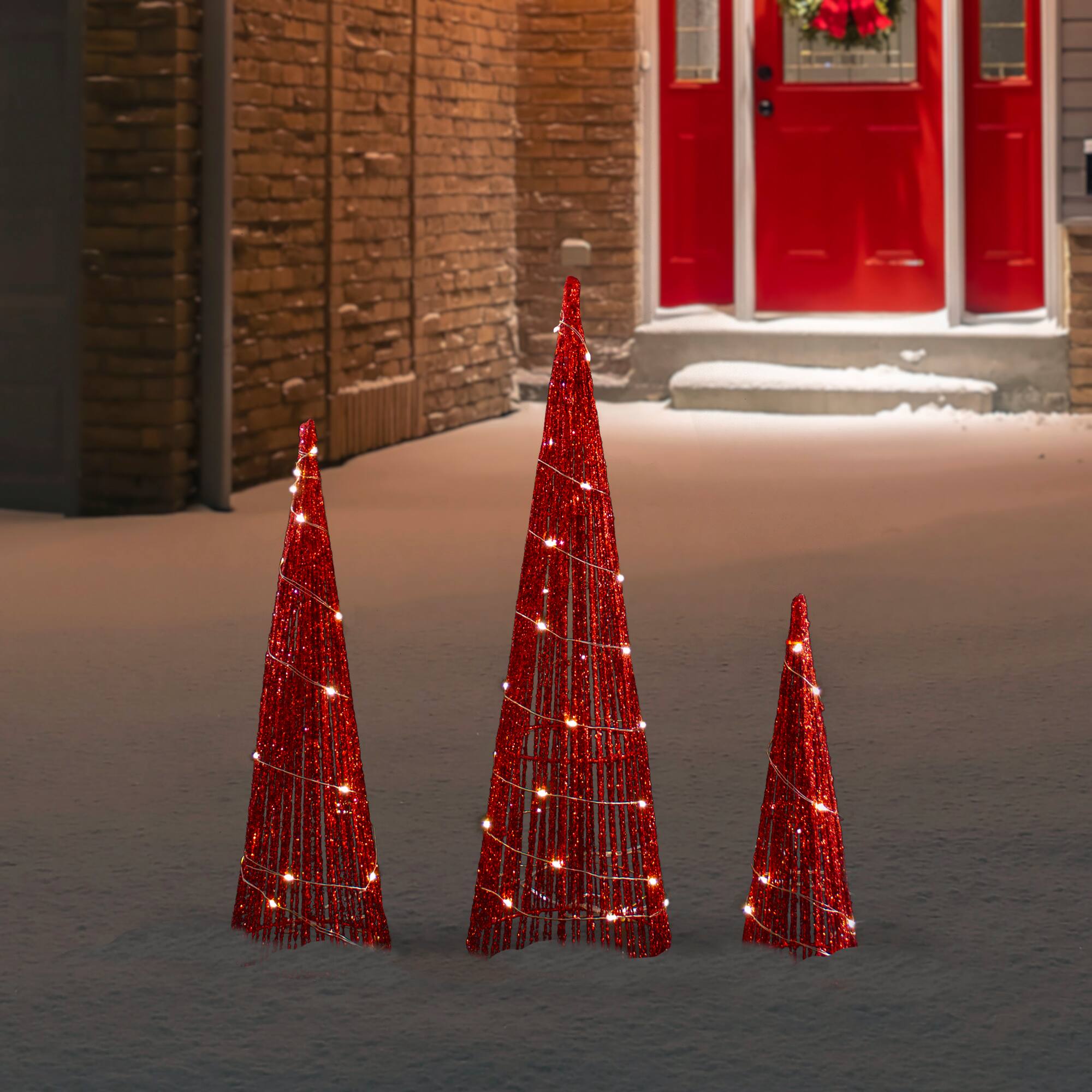 Northlight LED Lighted Glitter Cone Tree Outdoor Christmas Decorations ...