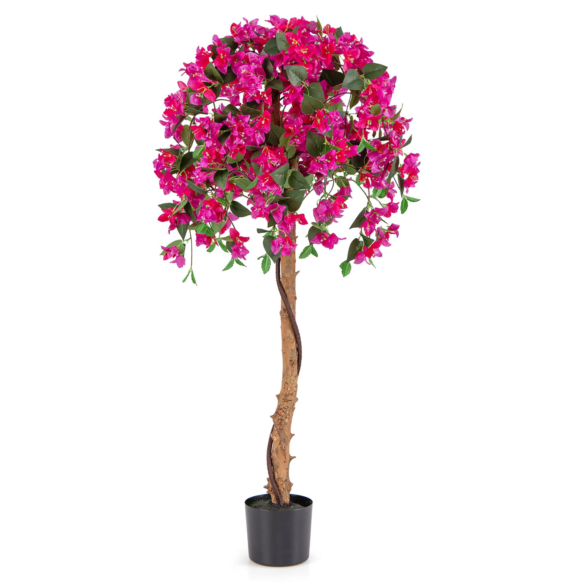 Gymax 4.5FT Artificial Tree Azalea Artificial Tree w/ Plastic Pot for ...