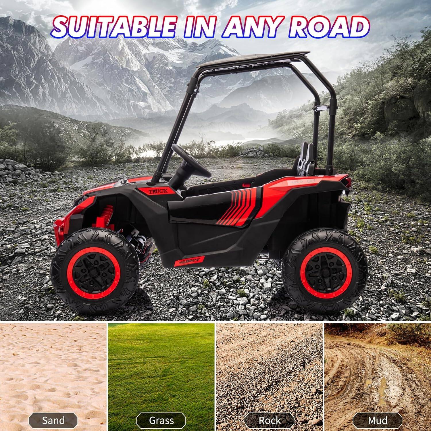 Acekool 24V Kids 2 Seater 4WD Electric UTV Truck, Remote Control Off ...
