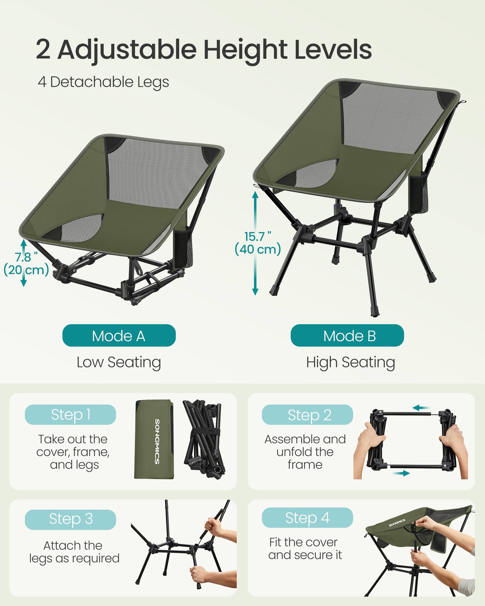 Songmics Home Camping Chair, Lightweight Folding Beach Chair ...