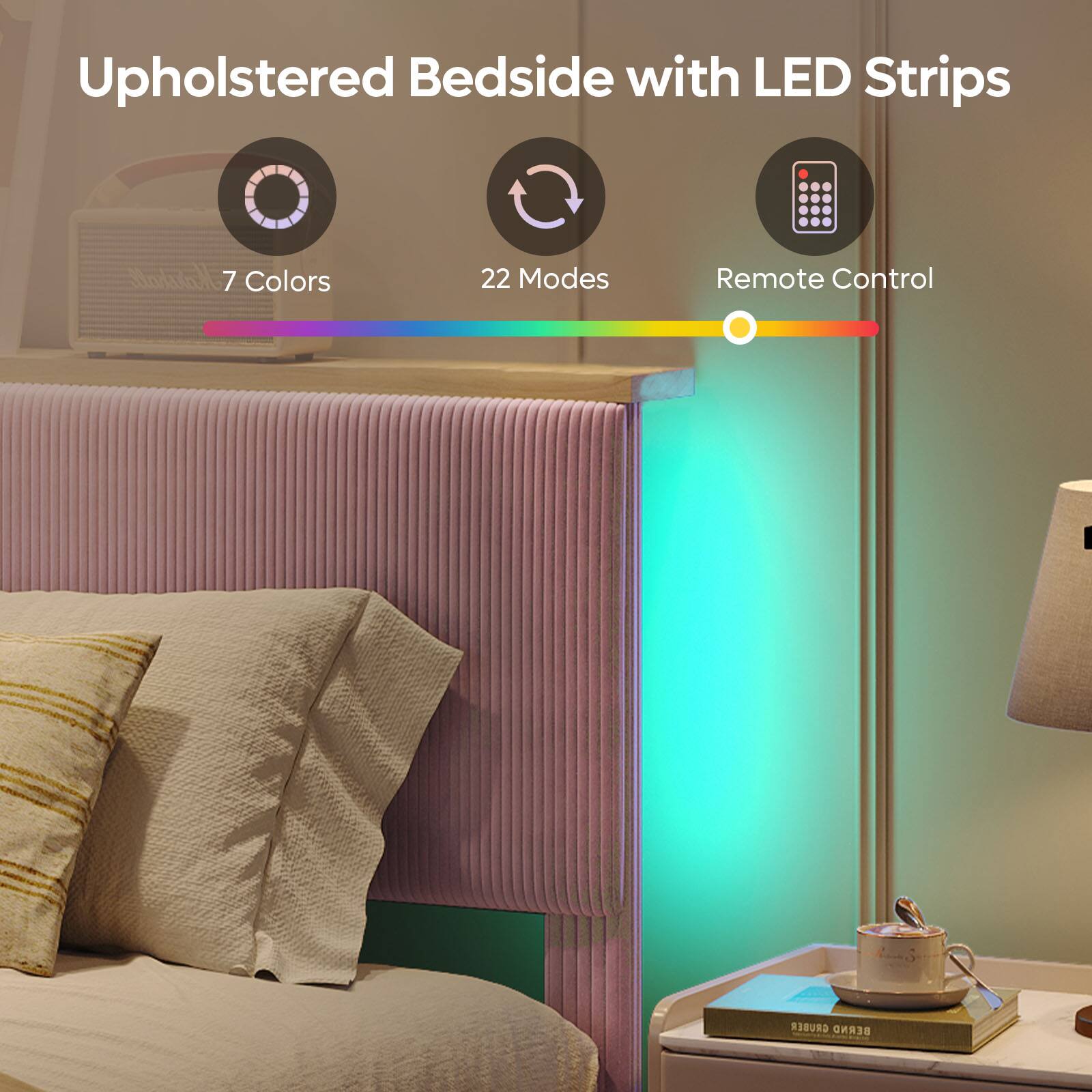 Bestier Bed Frame Upholstered Platform Gaming Bed with LED Light ...