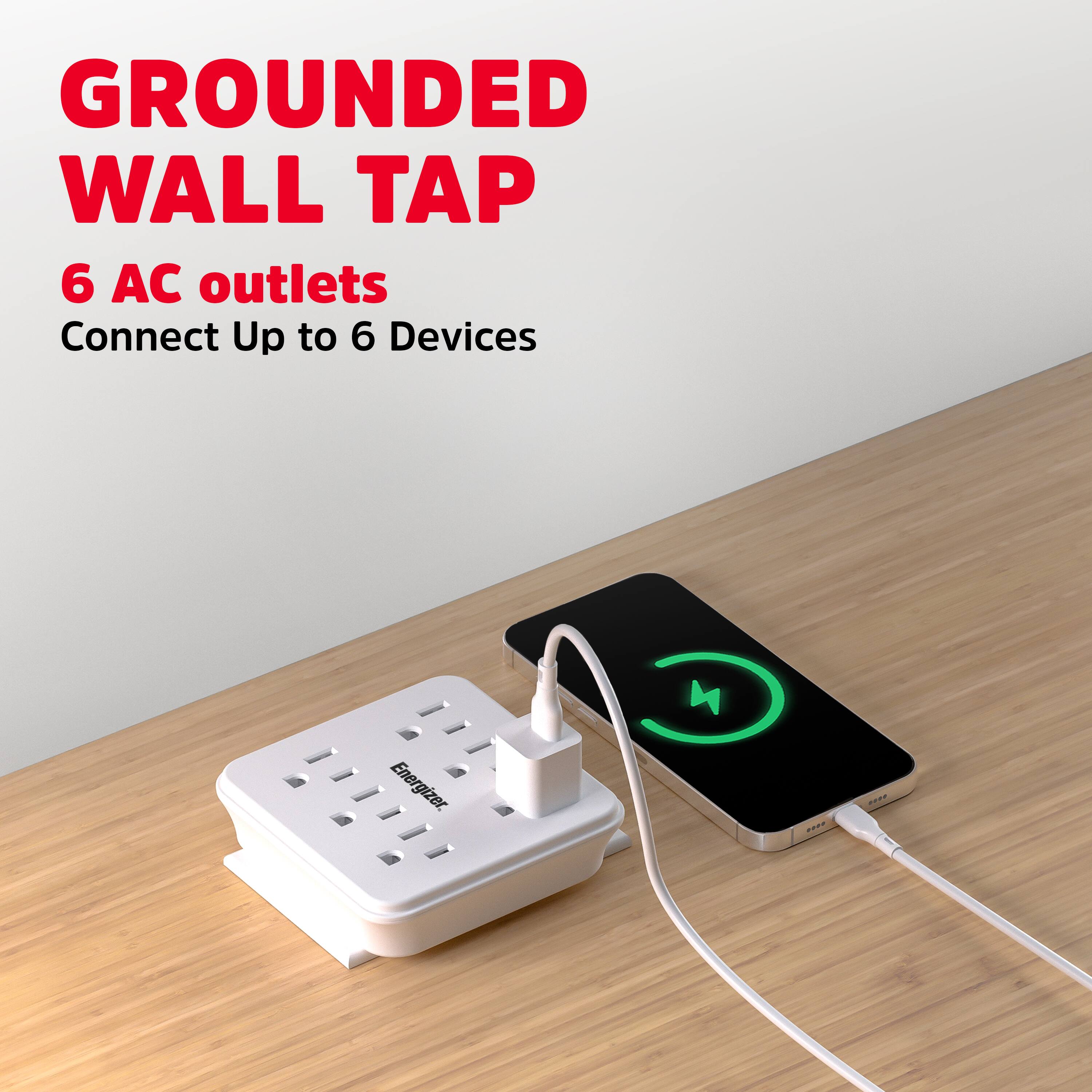 Energizer 6 Device Multi Plug Wall Outlet Extender – Power Strip ...