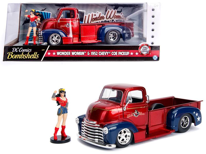 Jada 1952 Chevrolet COE Pickup Truck Candy Red Blue with Wonder Woman ...