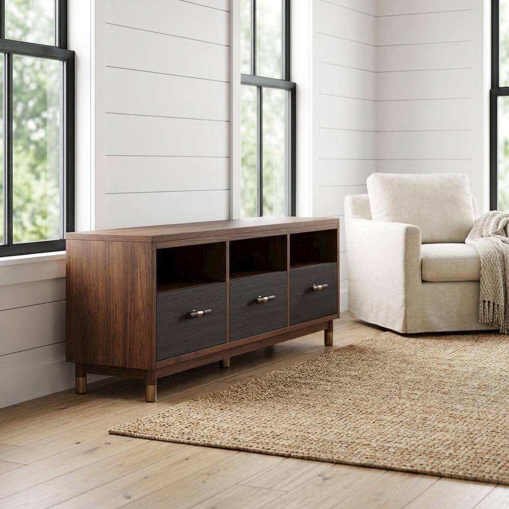Starlight Canyon Home Black Mahogany Solids & Veneer TV Console with 3 ...