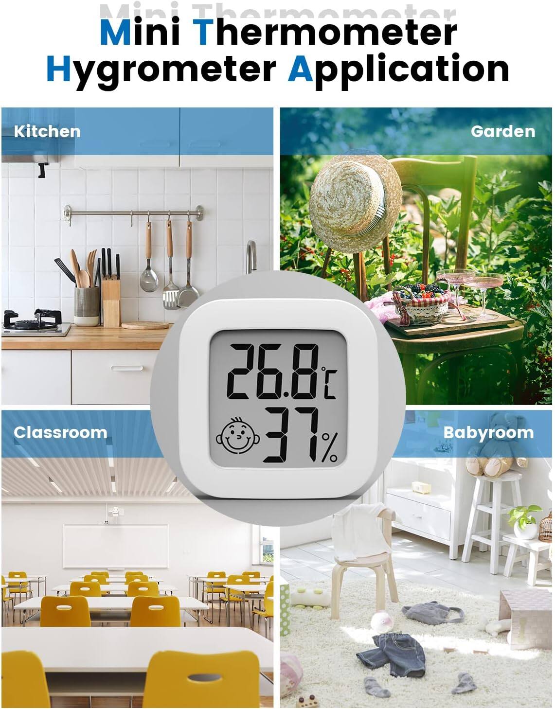 Auledio 4 Pack Mini Digital Indoor Thermometer Hygrometer High Accuracy ...