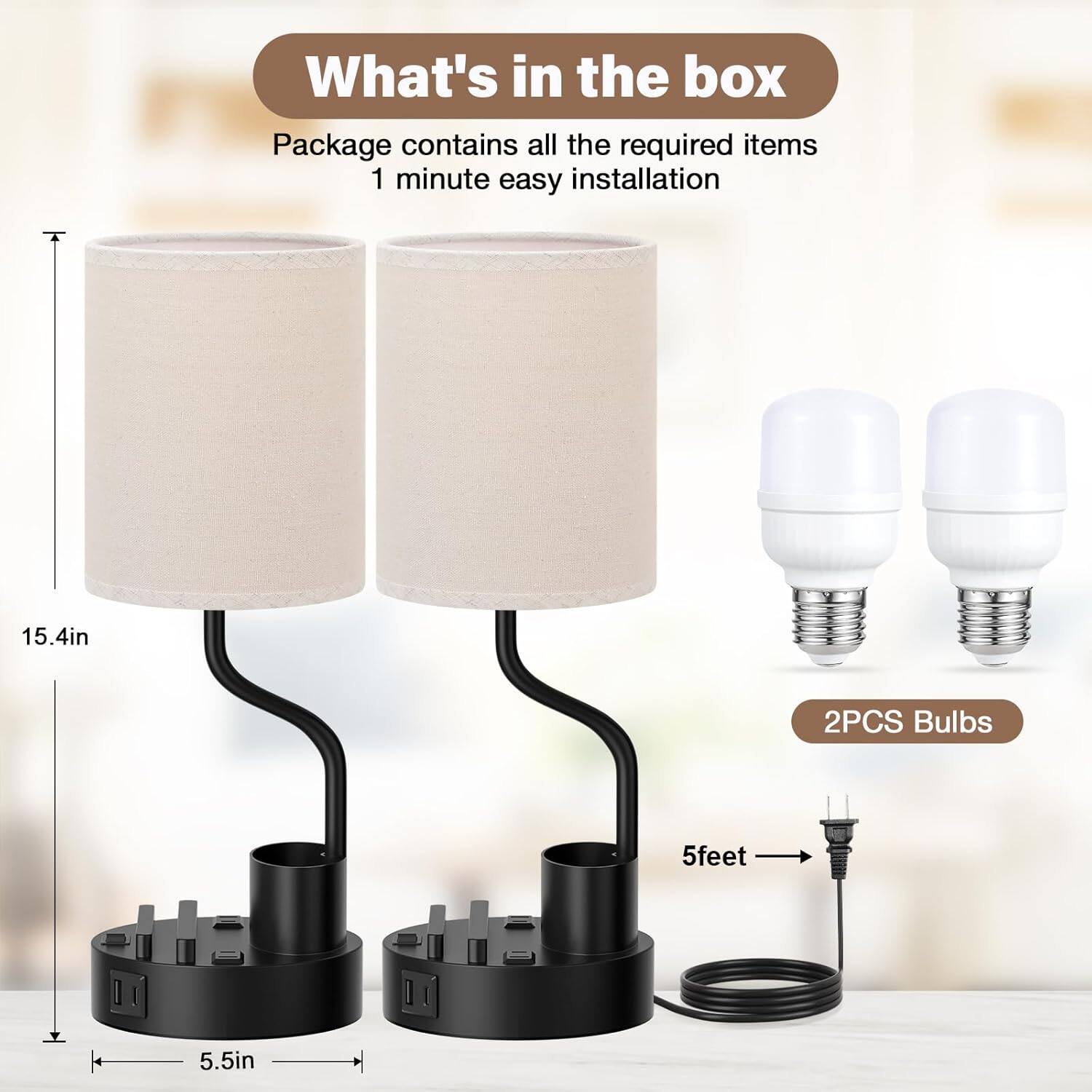 Cozy Serene white Light Desk Lamp USB Modern Metal Bedside Table Lamps ...
