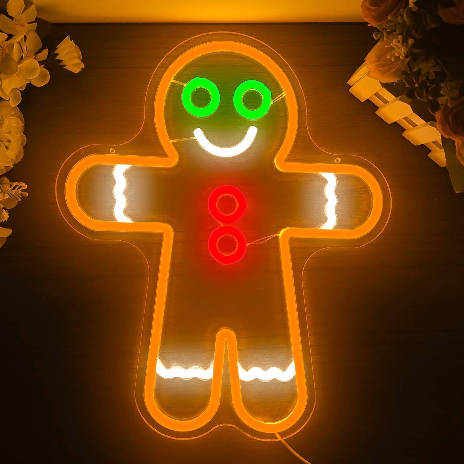 Auledio Gingerbread Man Neon Sign for Wall Decor Christmas Neon Signs ...