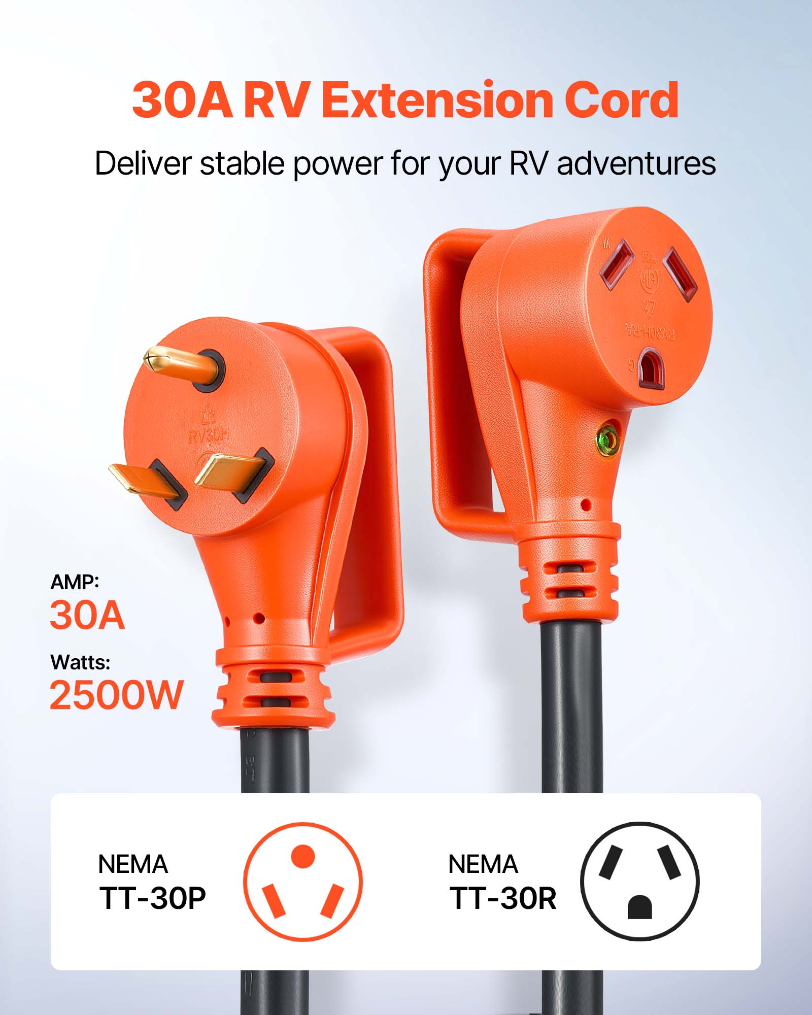 VEVOR 100 FT RV Extension Cord, 30 Amp, 125V 2500W Heavy Duty STW 10/3 ...