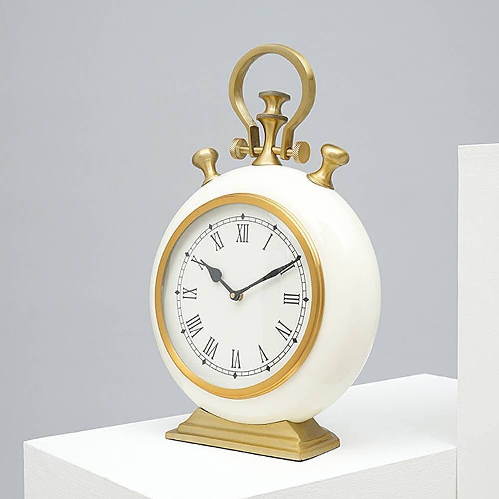 BreeBe White & Gold Accent Table Clock Aluminum Desk Clock 10x3x14 ...