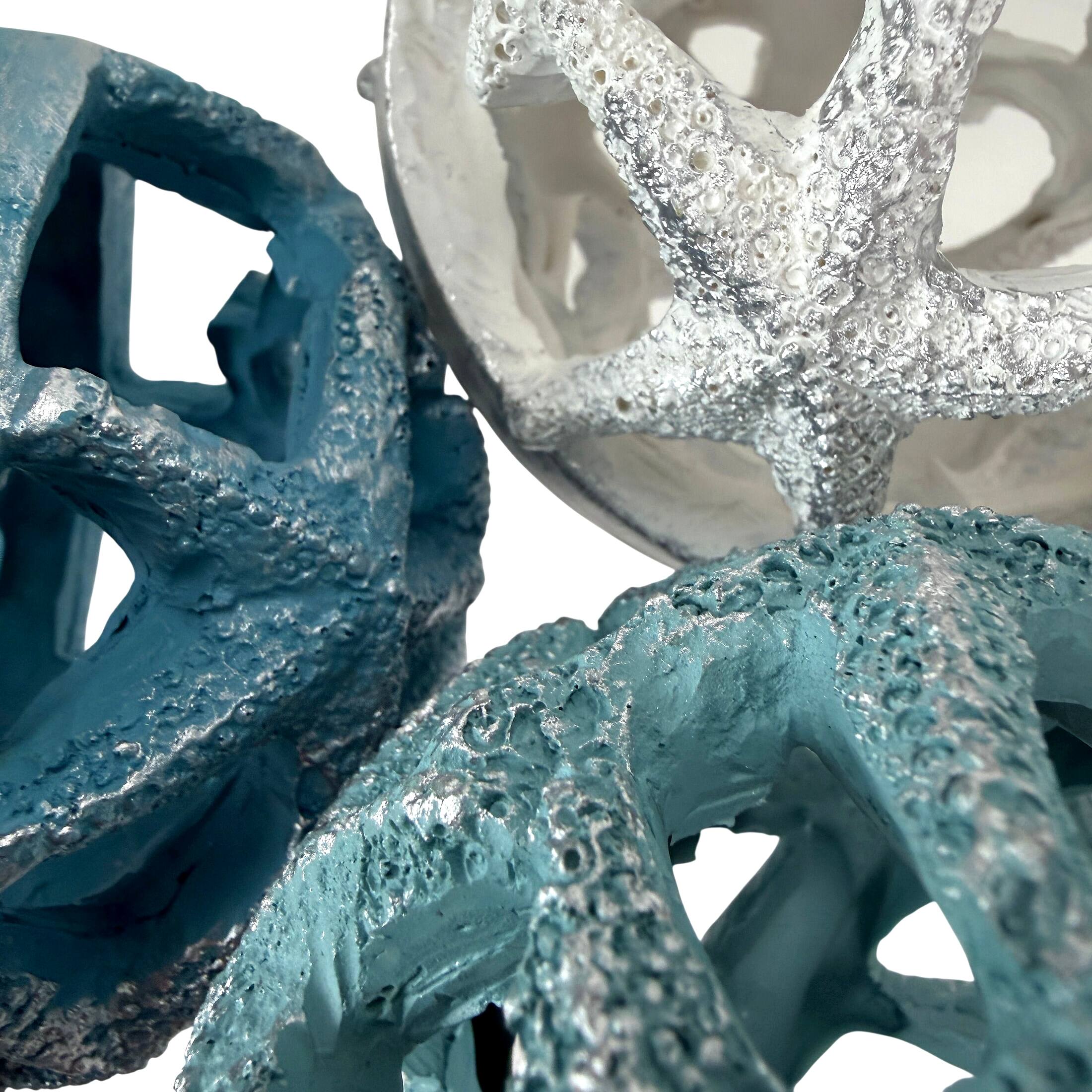 Zeckos Decorative Orbs Set of 3 Starfish Coastal Resin 4 in Blue Aqua ...