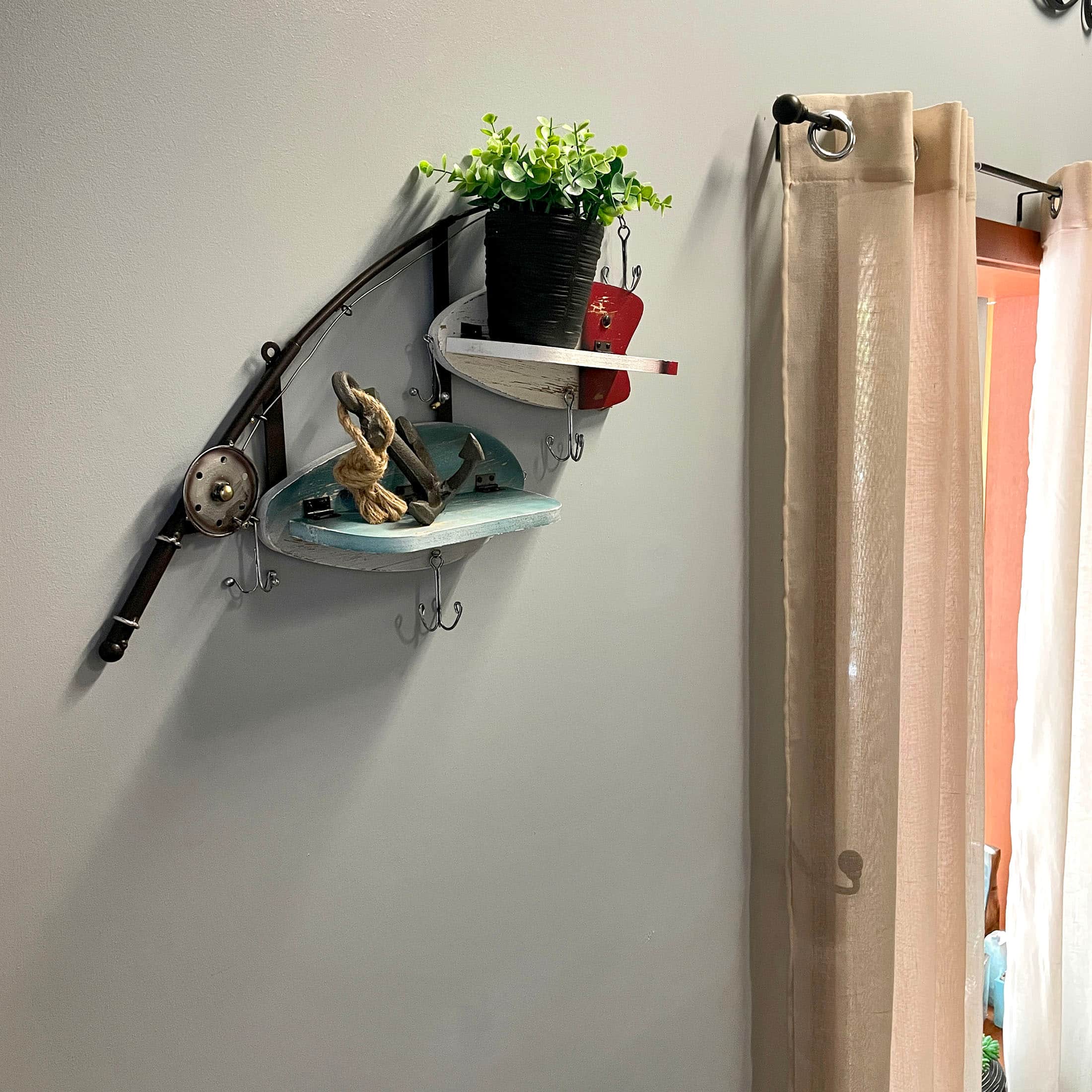 Chesapeake Bay 24 Inch Wood & Metal Fishing Pole Decorative Wall Shelf ...