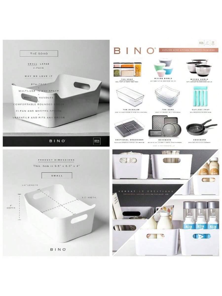 Live At Space Plastic Storage Bins Small 2 Pack, White SOHO Pantry Organizers and Fridge ...