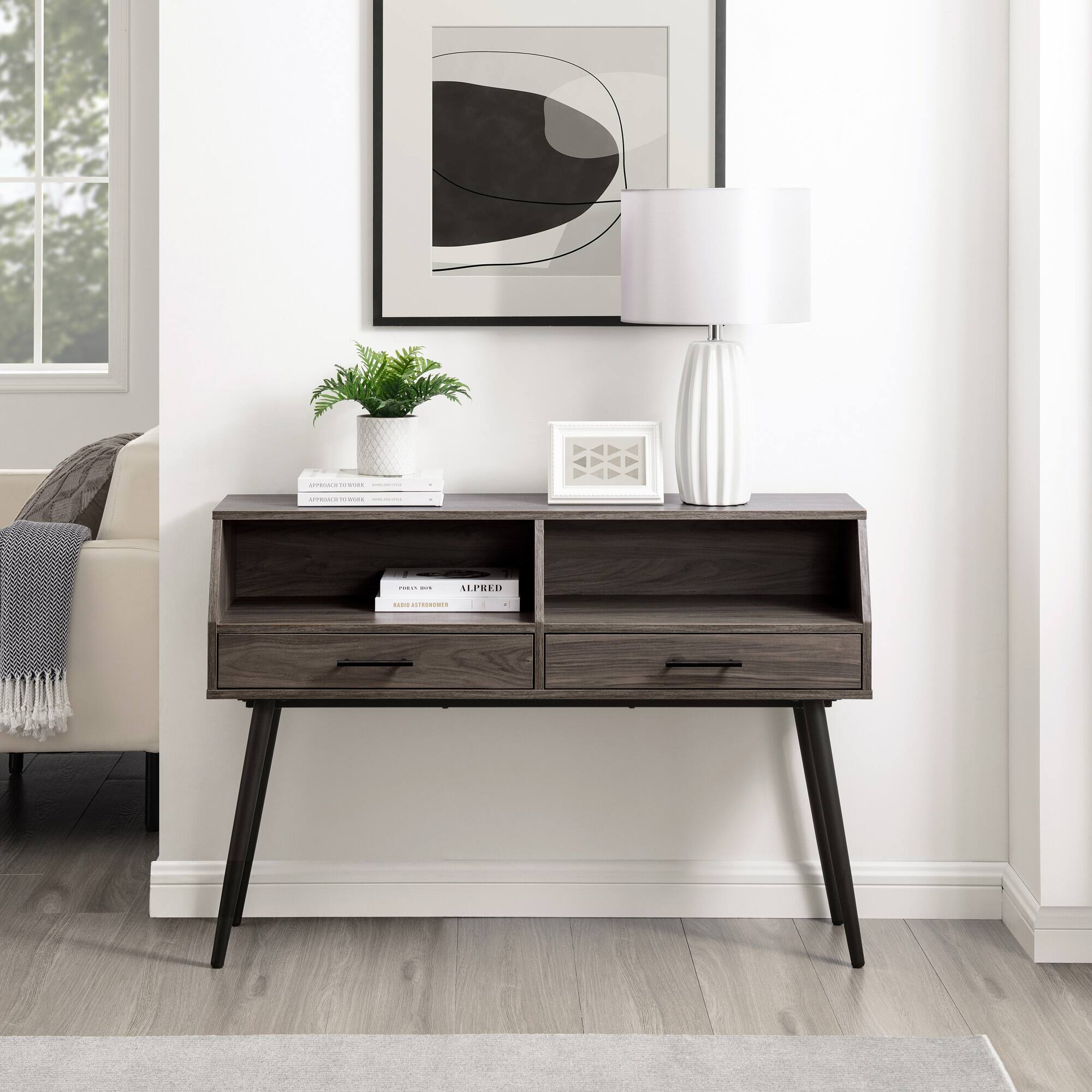 Best Buy: Walker Edison Contemporary 2-Drawer Entry Table with Glass ...