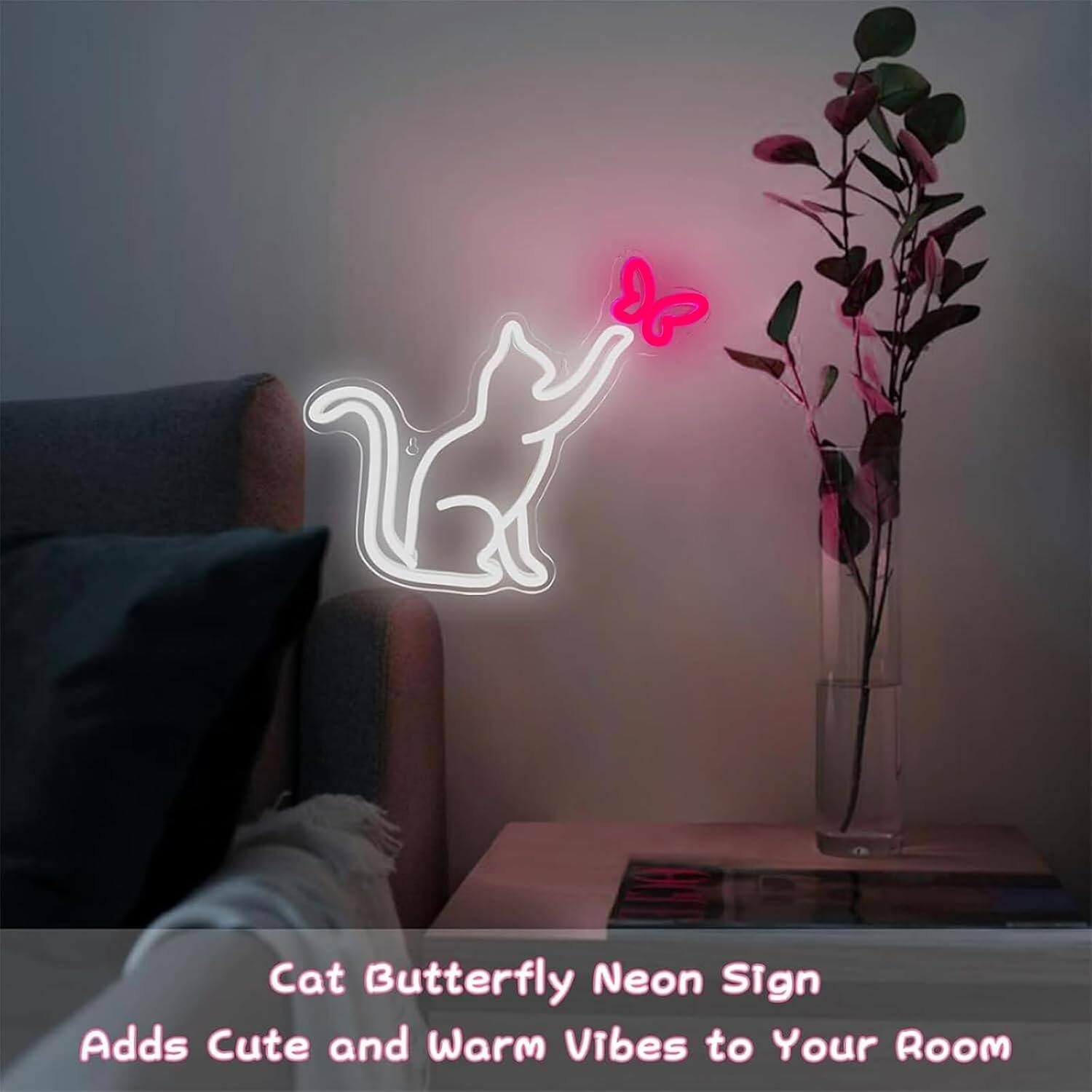 Auledio Cat Neon Signs, Cat Butterfly LED Neon Sign for Wall Decor ...