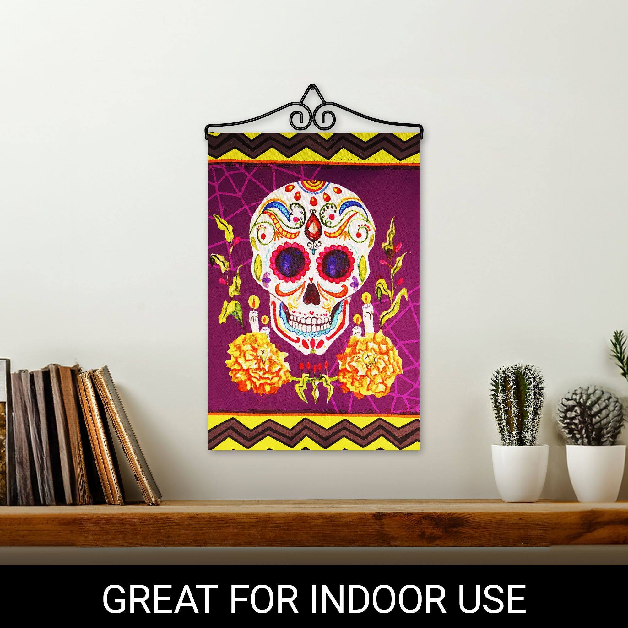 G128 Combo Pack 14in Garden Flag Hanger and 12x18 Day of the Dead Sugar ...